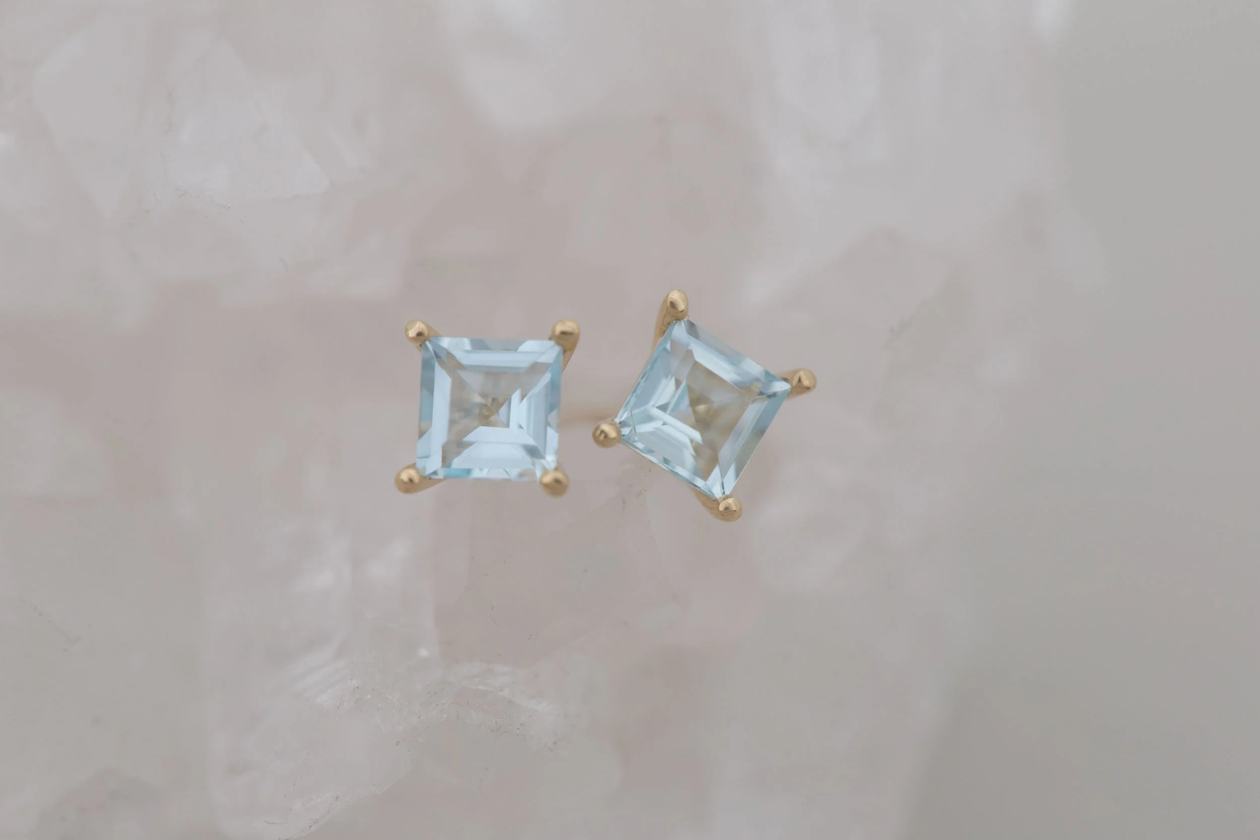 Step Cut Aquamarine Earrings | 14k Recycled Gold — Mineralogy