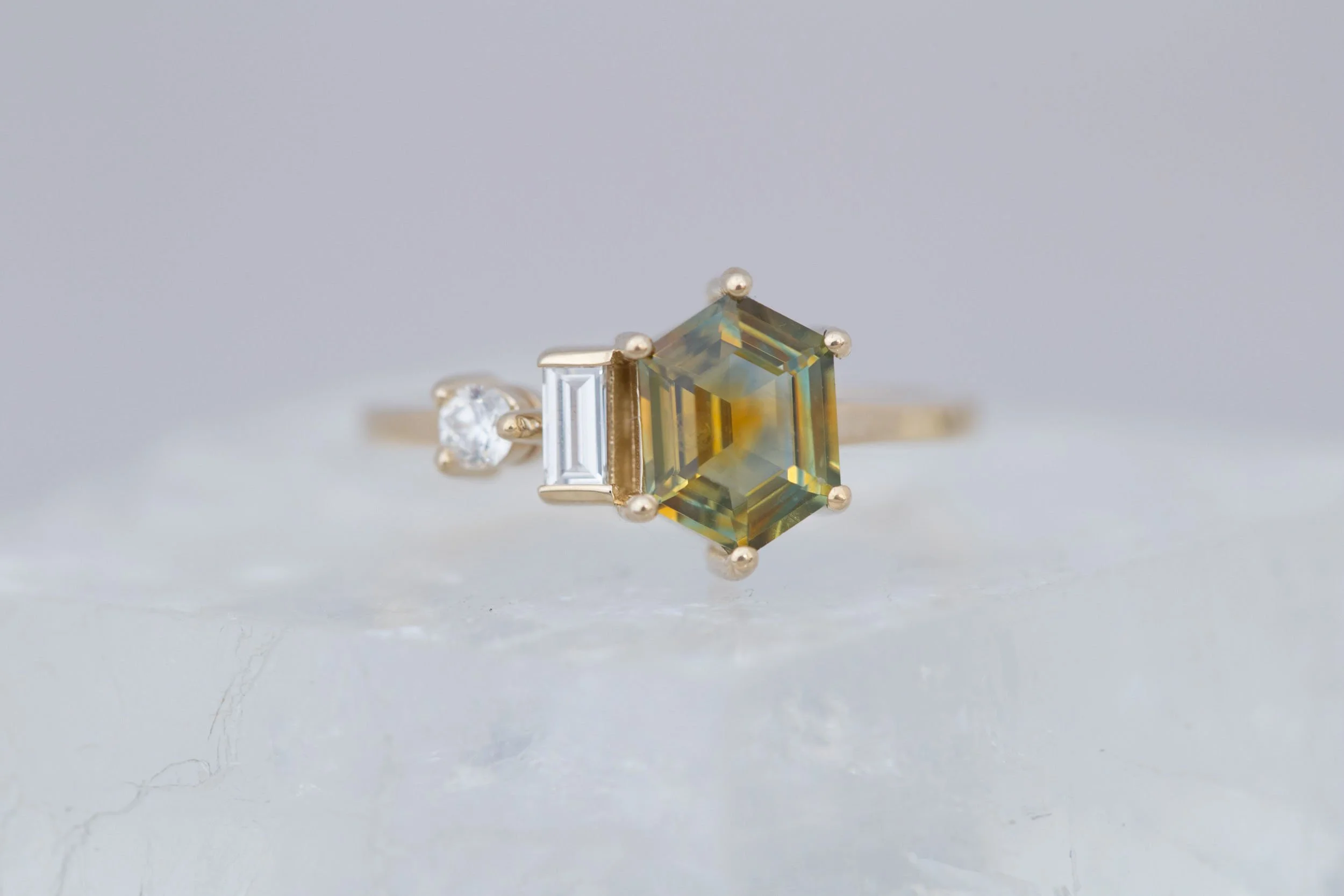 Sireli Ring | Hexagon Bicolor Montana Sapphire + Diamond Cluster ...