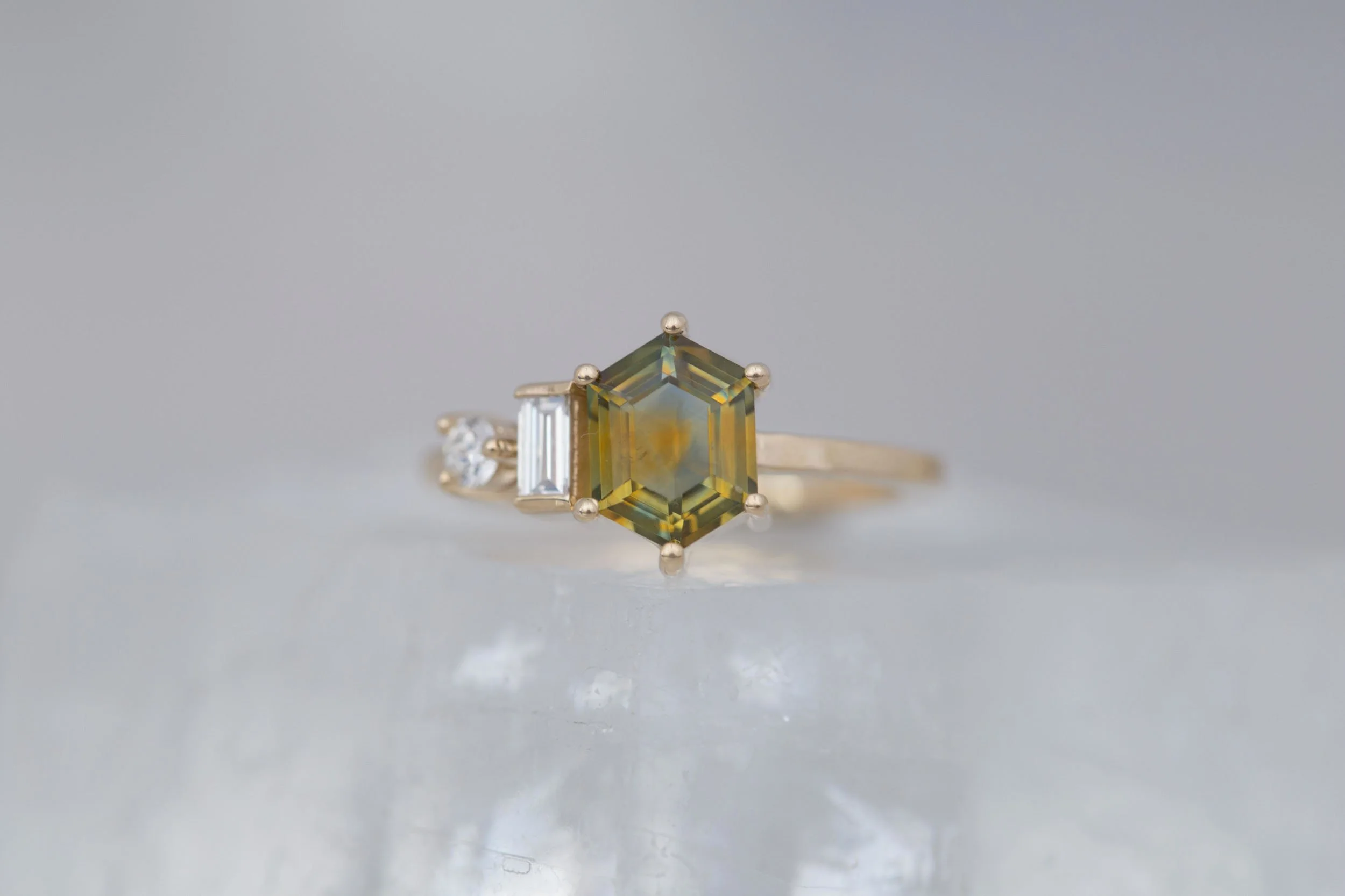 Sireli Ring | Hexagon Bicolor Montana Sapphire + Diamond Cluster ...