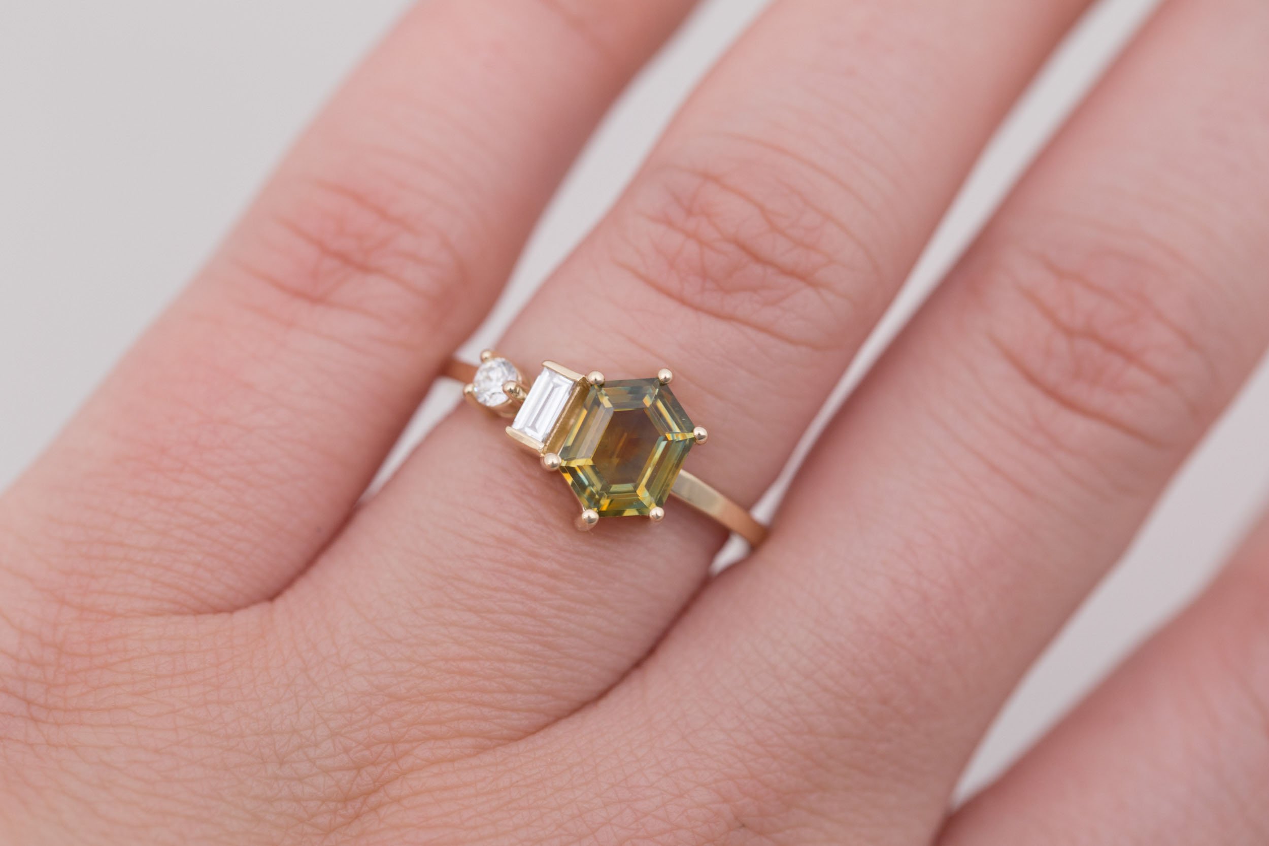 Sireli Ring | Hexagon Bicolor Montana Sapphire + Diamond Cluster ...