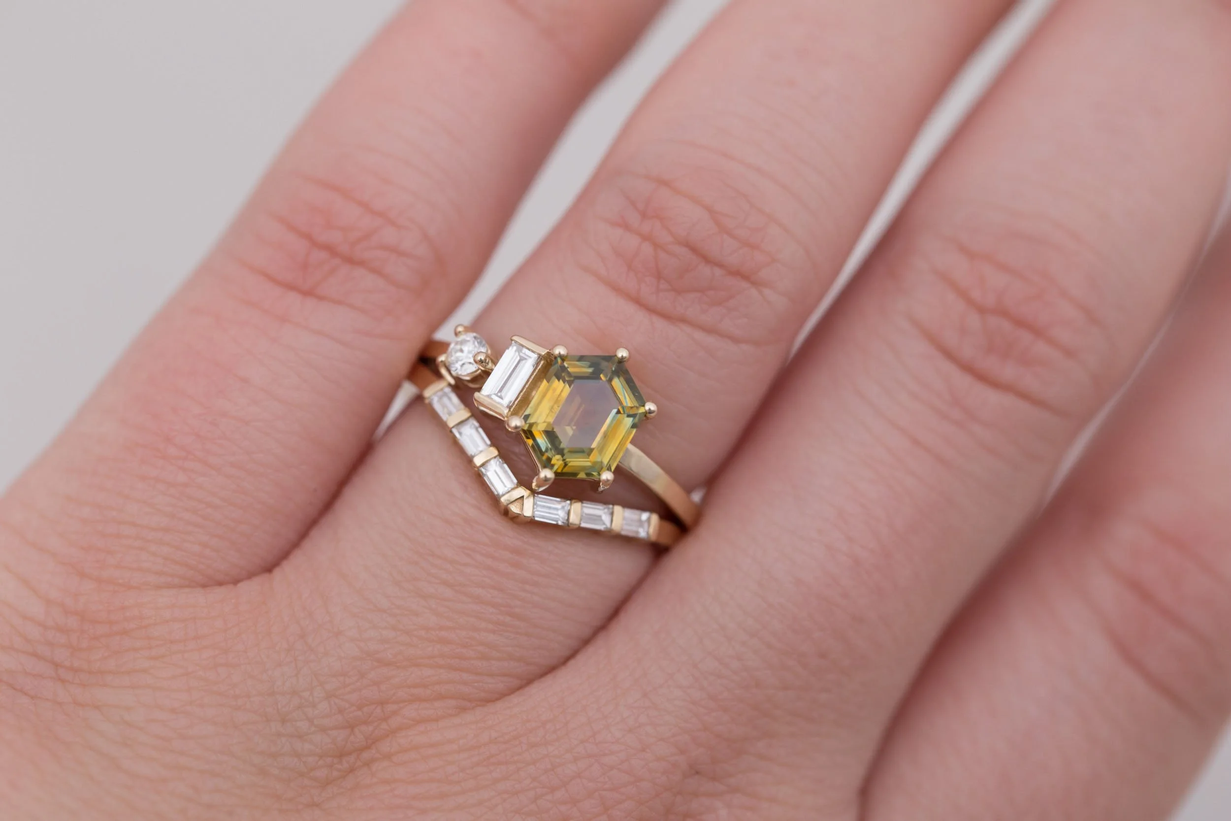 Sireli Ring | Hexagon Bicolor Montana Sapphire + Diamond Cluster ...