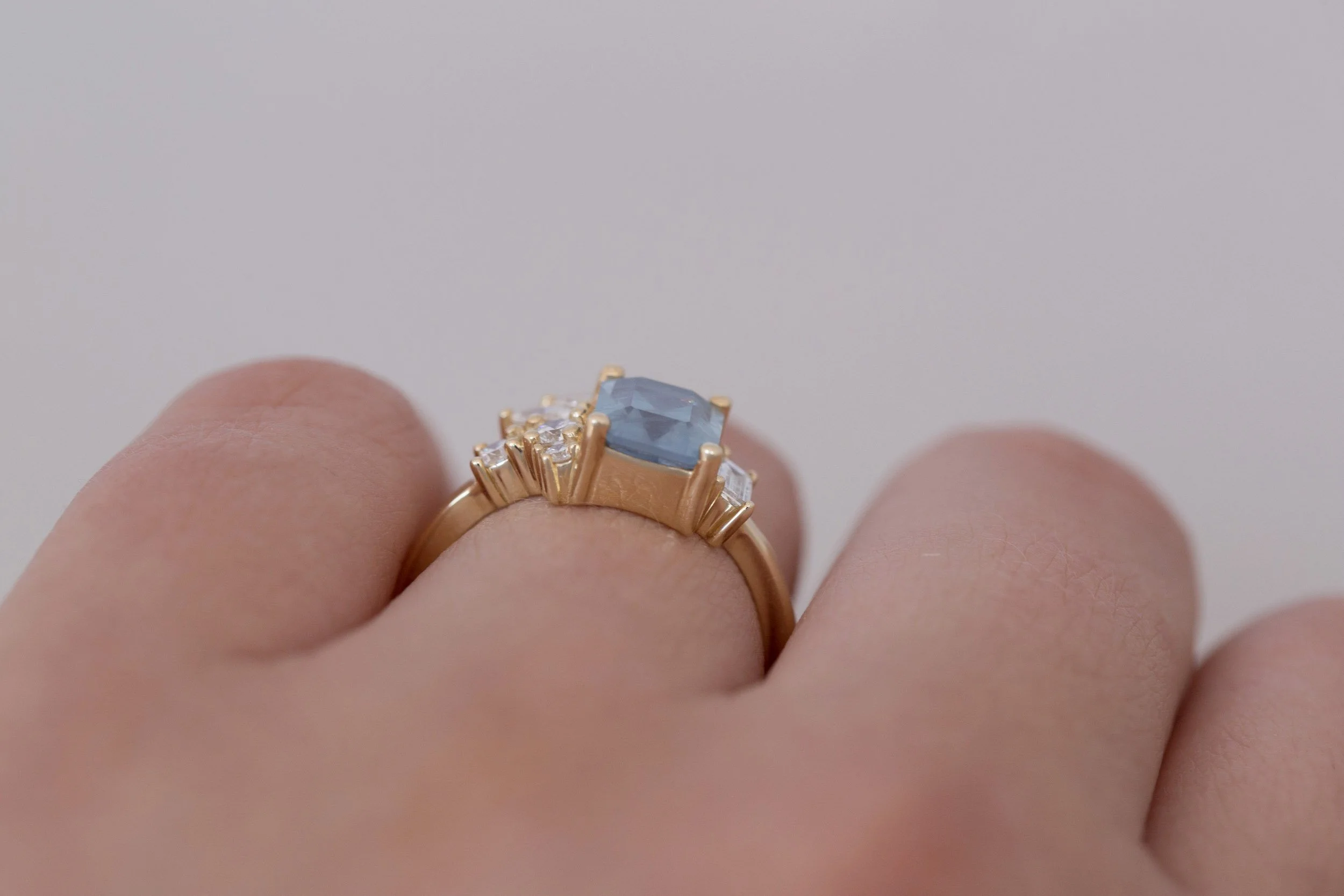 Iona Ring | Icy Blue Emerald Cut Sapphire + Diamond Cluster Engagement Ring 2.06 ct | 14k ...