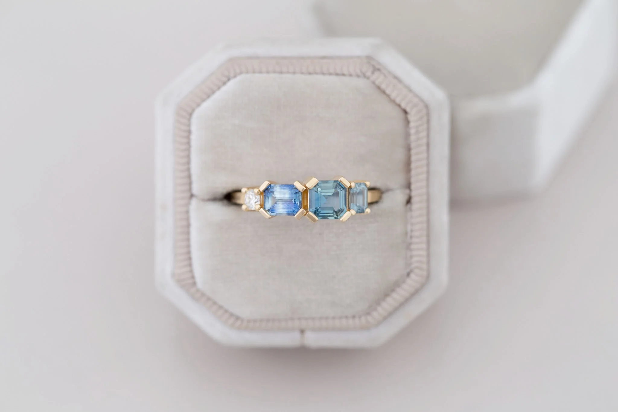Teal Sapphire Line Ring | Teal Sapphires + Diamond Engagement Ring ...