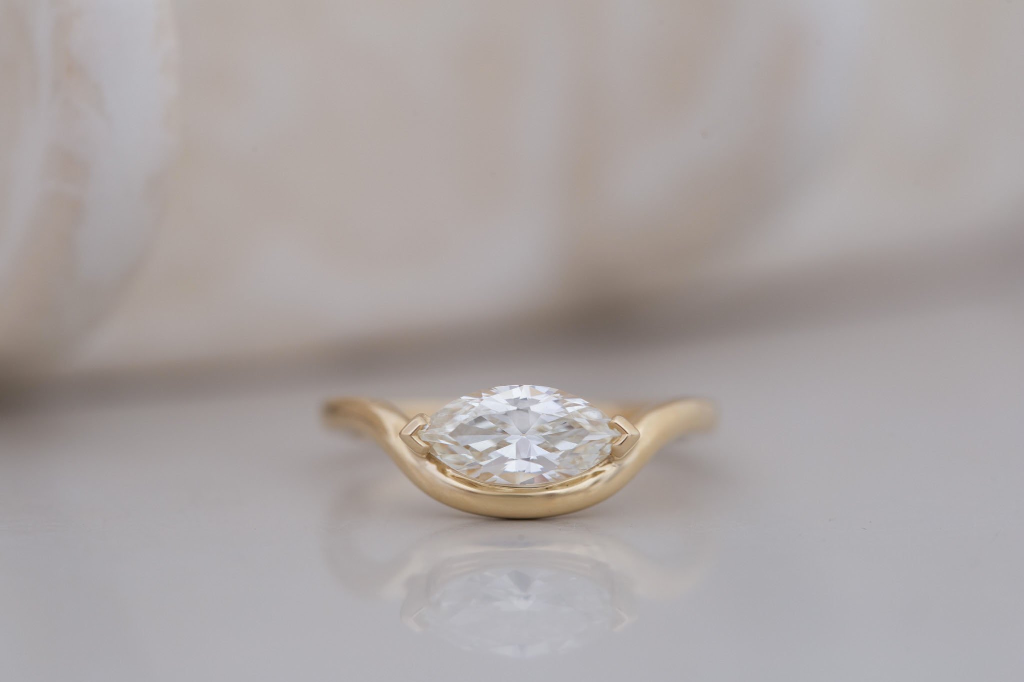 Rhodes Ring | Marquise Diamond Solitaire + Curved Band Engagement Ring 0.89 ct | 14k Recycled ...