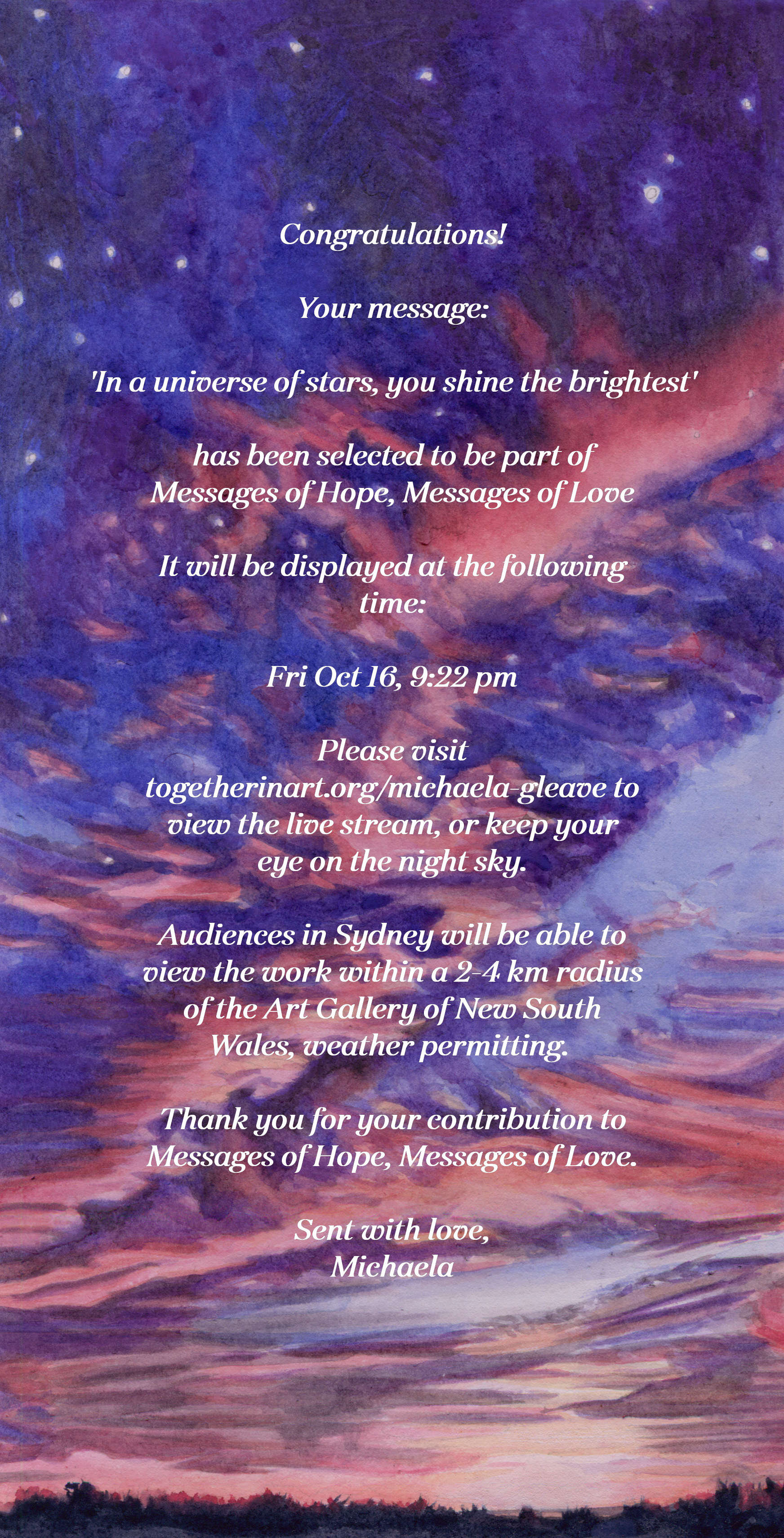 Messages of Hope, Messages of Love — Michaela Gleave