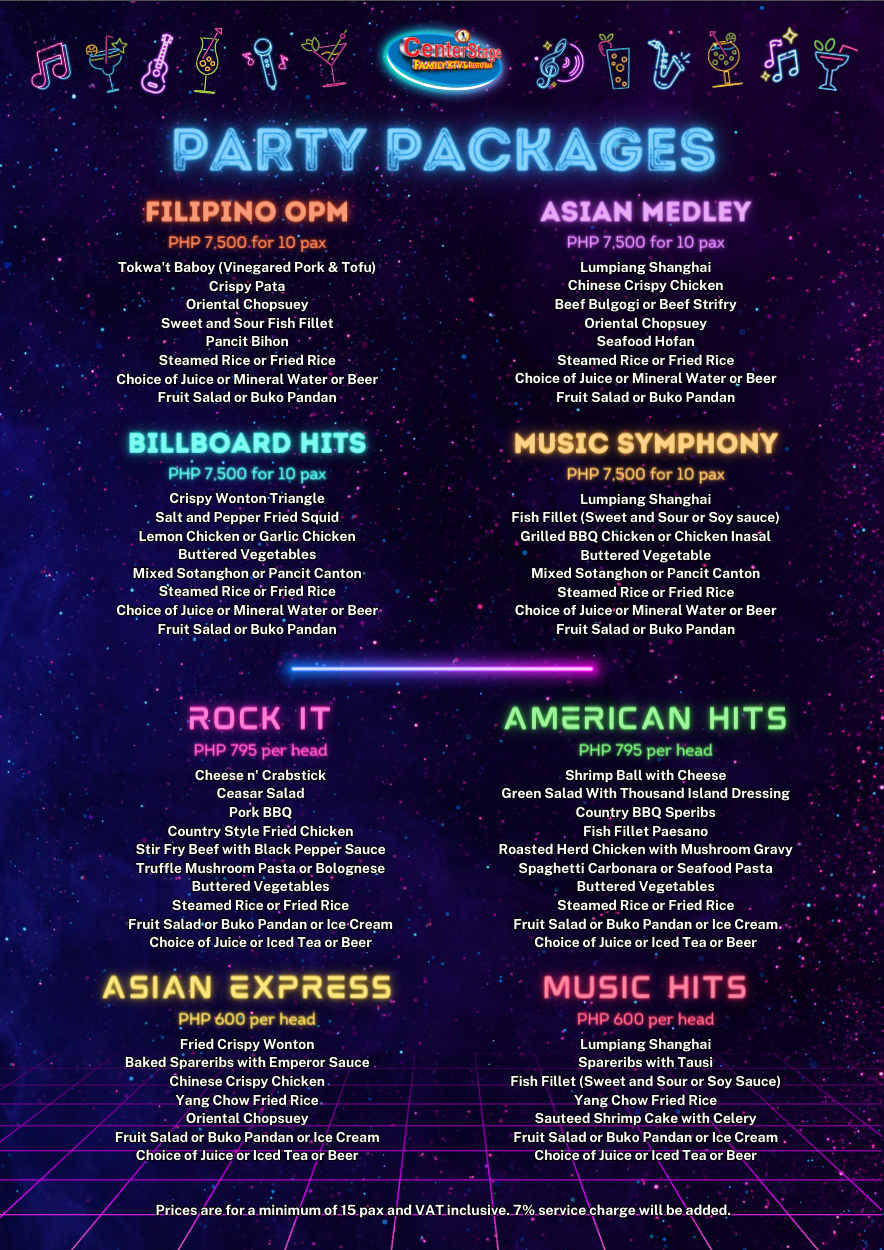 PARTY PACKAGES — Centerstage Family KTV & Restobar