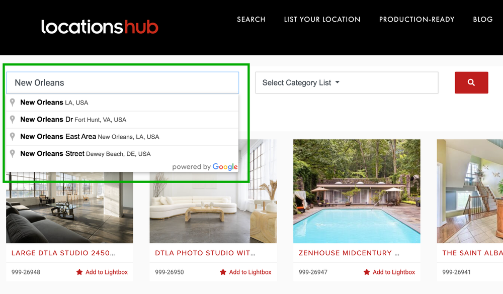 Basic Film Location Search — LocationsHub