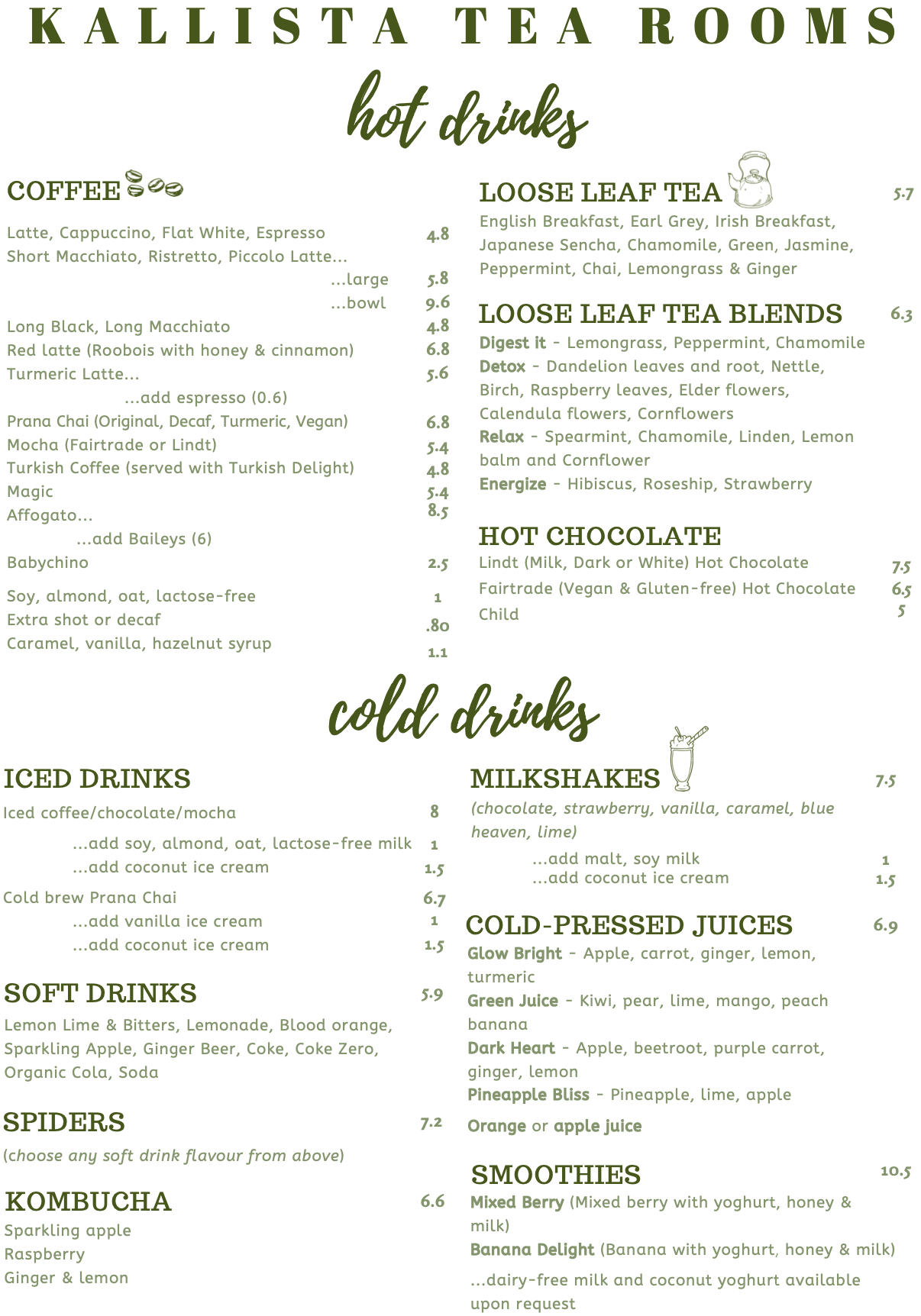 Menu — Kallista Tea Rooms