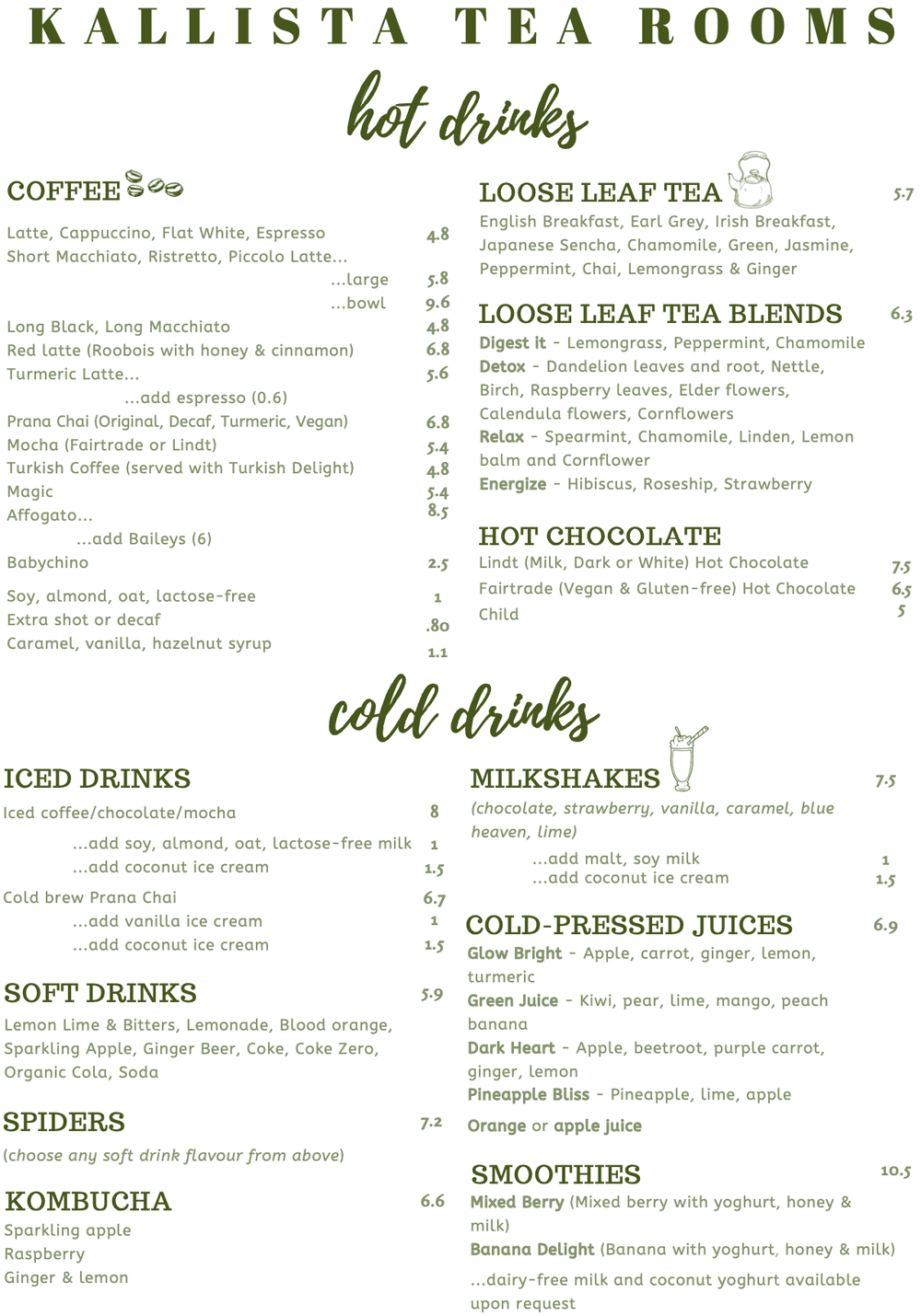 Menu — Kallista Tea Rooms
