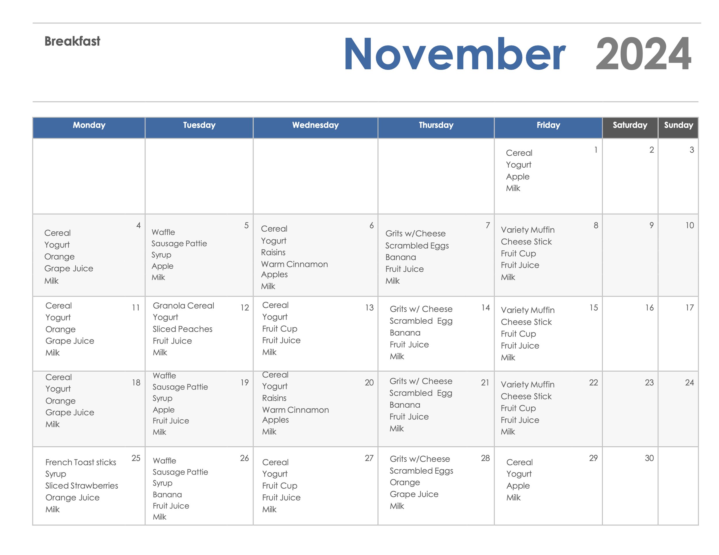 Student Lunch Menus — STELLAR LEADERSHIP ACADEMY