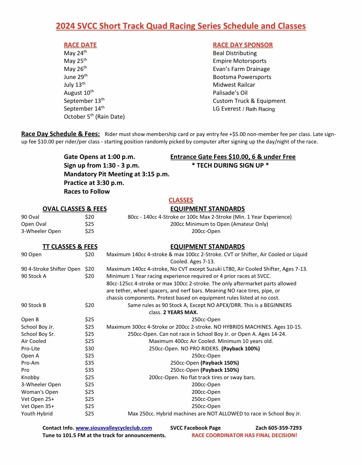 ST Classes & Rules Quads — Sioux Valley Cycle Club