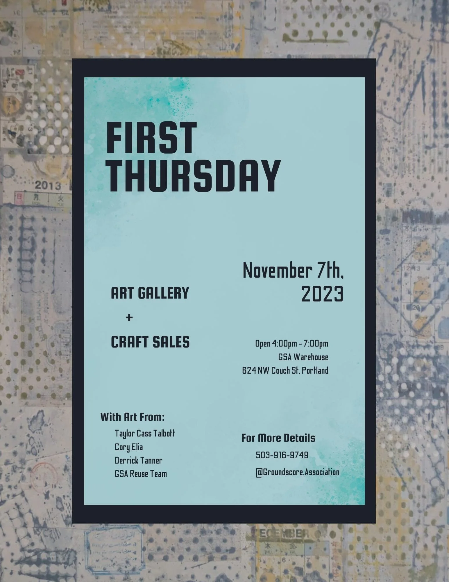 First Thursday Art Gallery and Reused Textile Craft Sale w/Ground Score ...