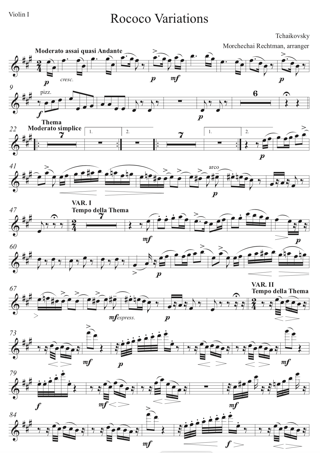 Tchaikovsky Rococo Variations Arrangements — Ilan Rechtman