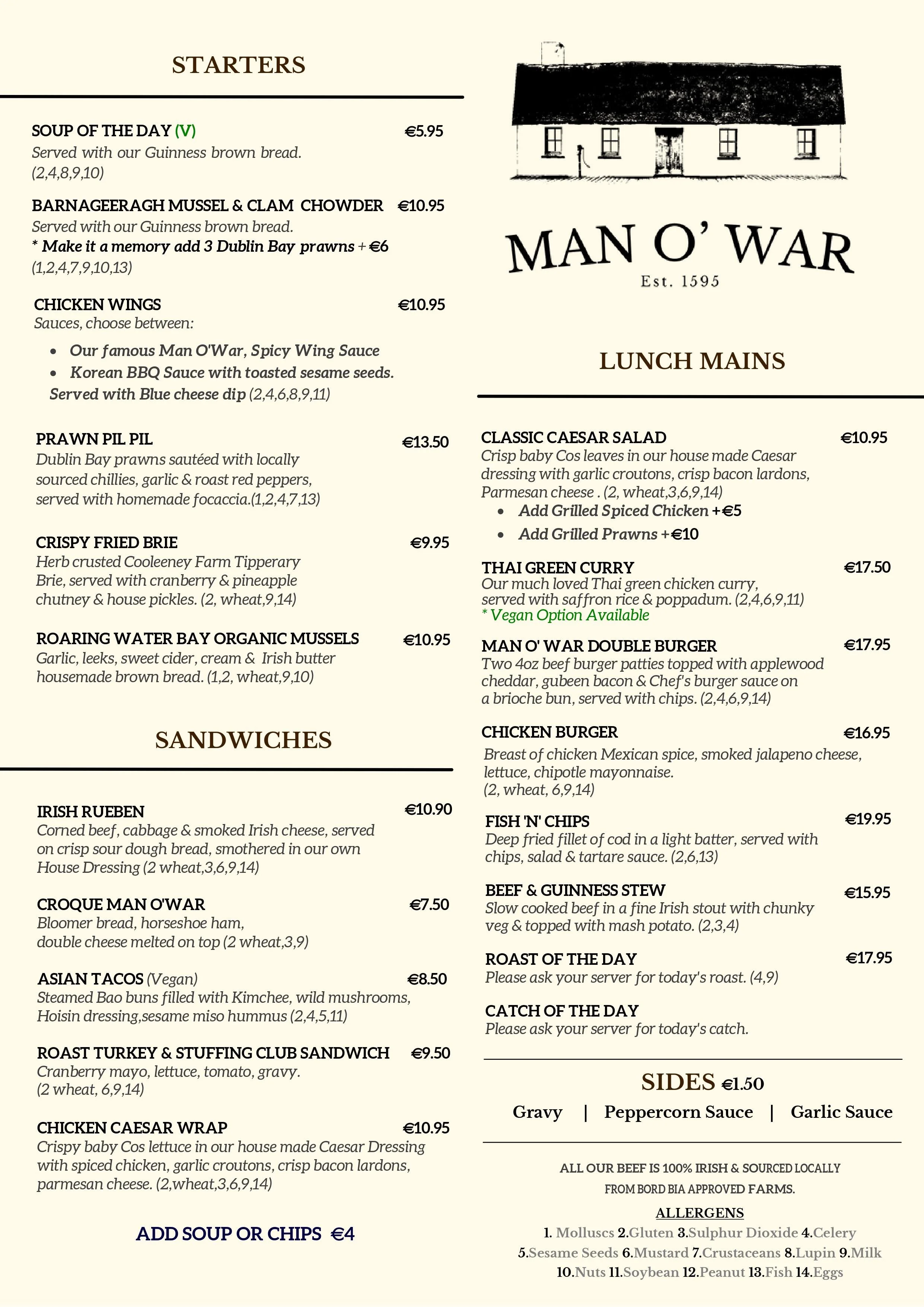 Man O'War Menu — Man O'War