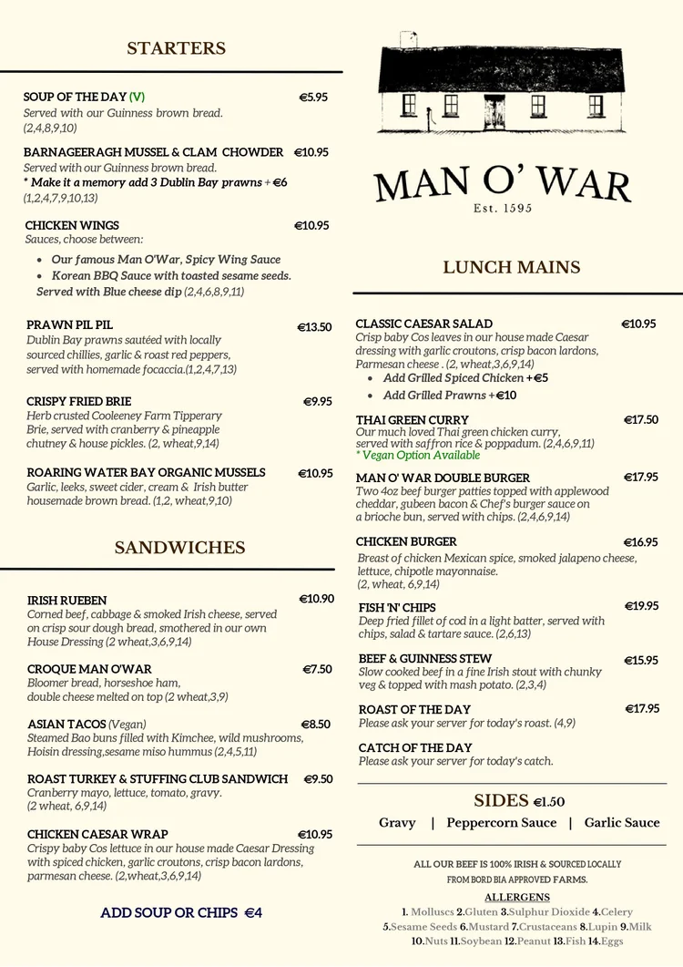 Man O'War Menu — Man O'War