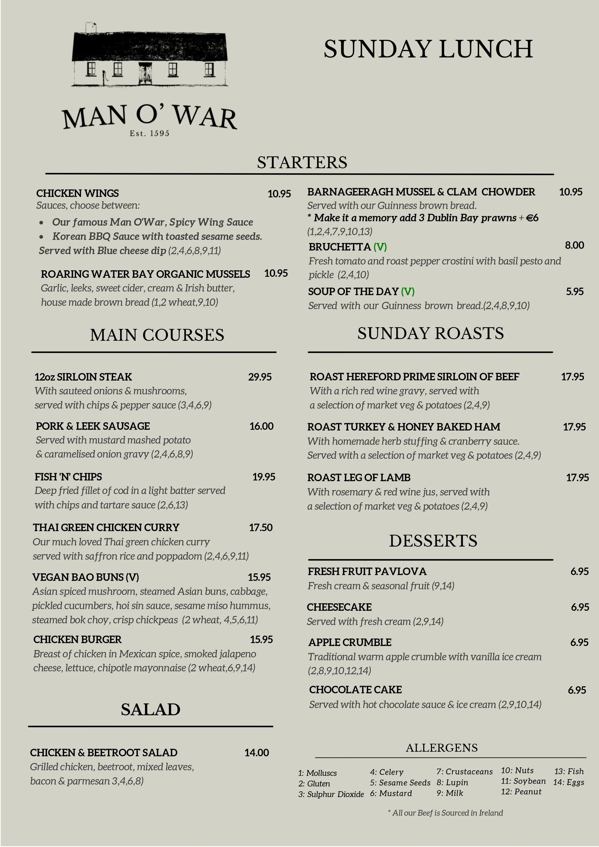 Man O'War Menu — Man O'War