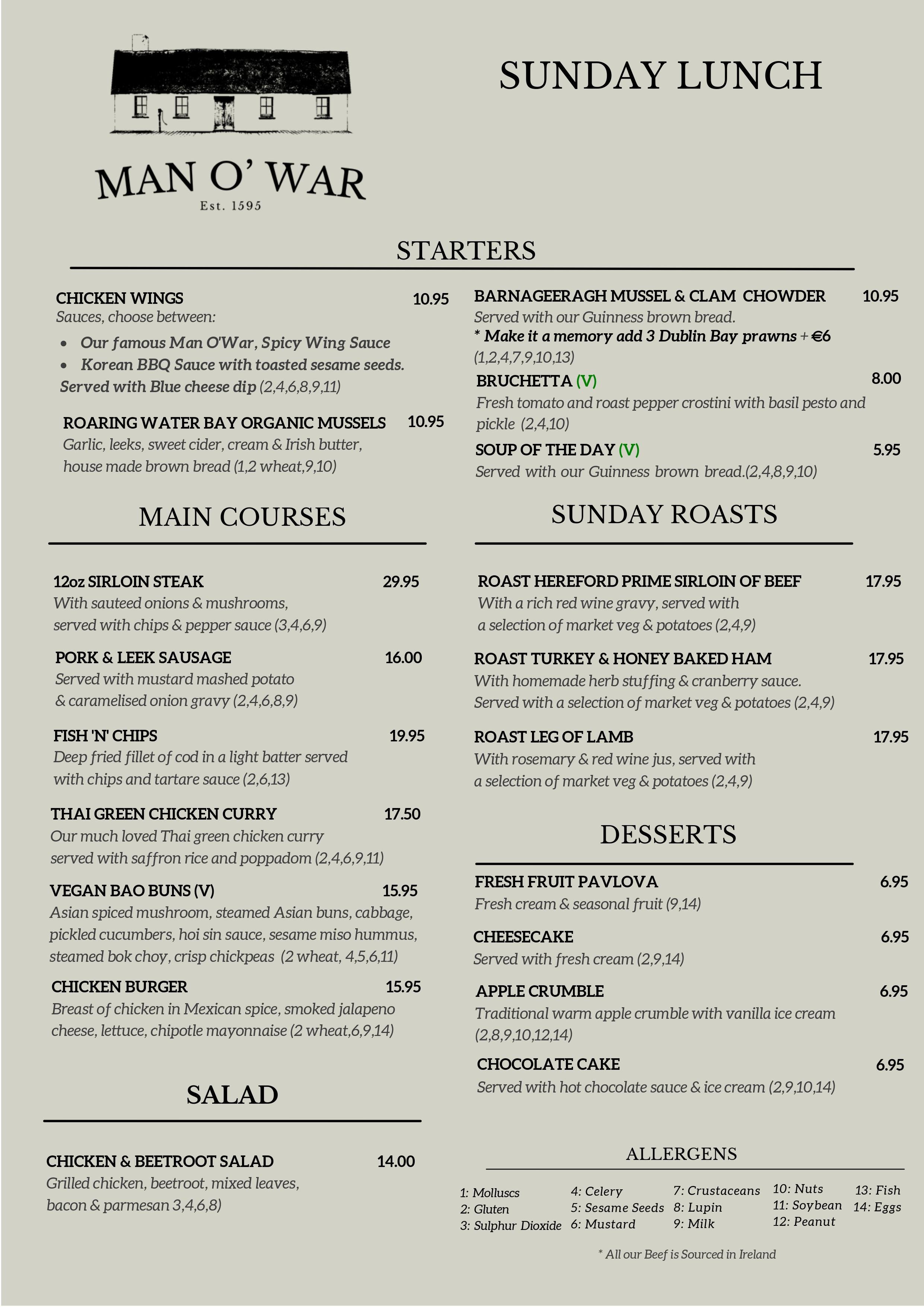 Man O'War Menu — Man O'War