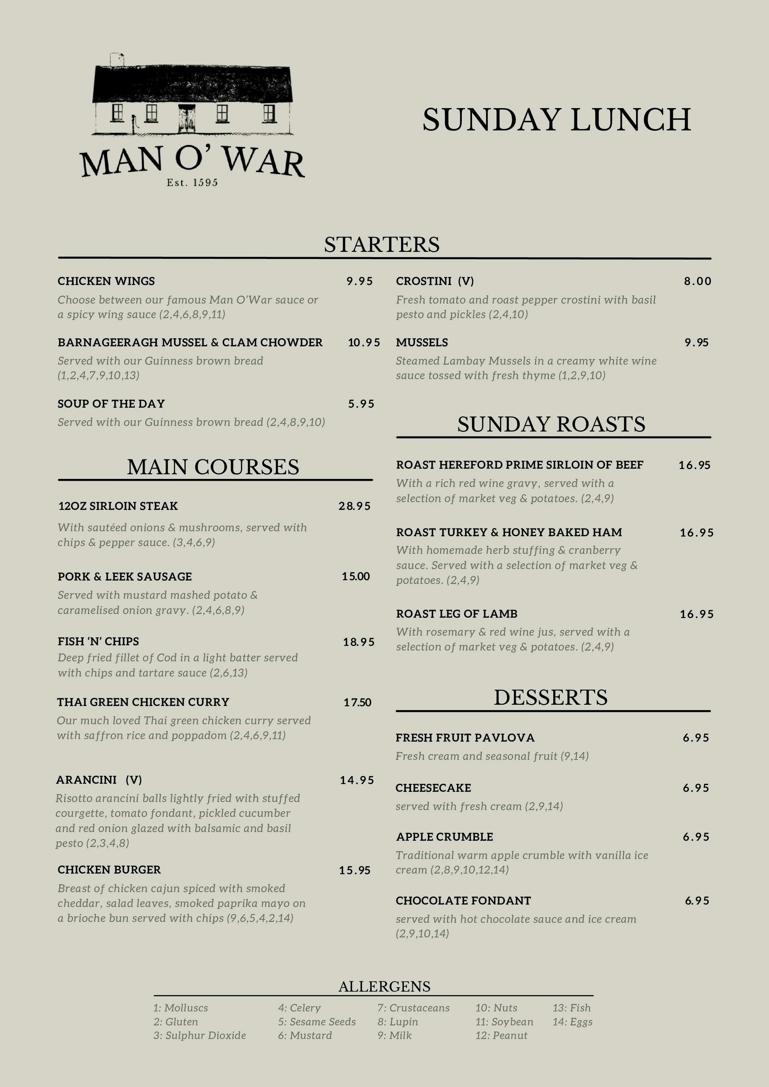 Man O'War Menu — Man O'War