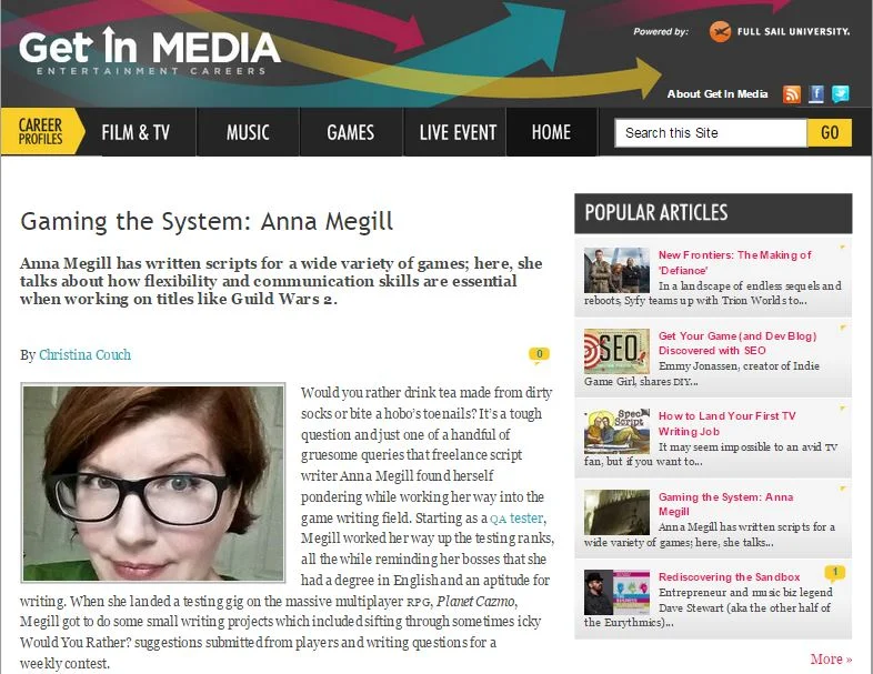 Press for Anna Megill, Game Writer & Narrative Designer — Anna Megill