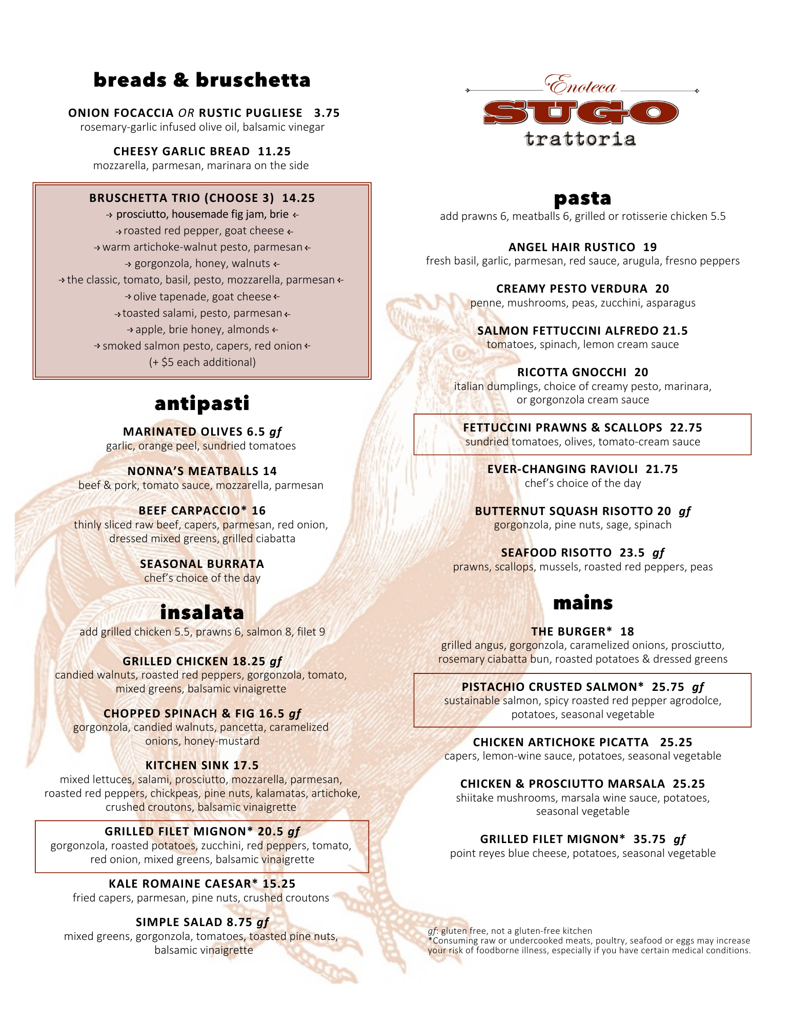 Menu — Sugo Trattoria | Italian Restaurant in Petaluma