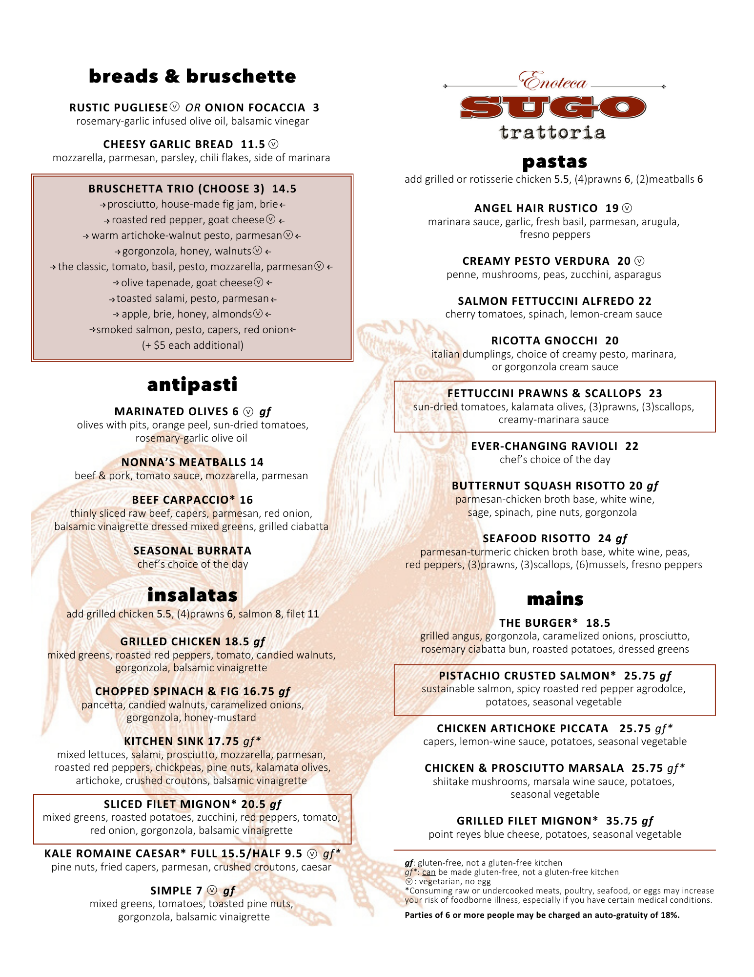Menu — Sugo Trattoria | Italian Restaurant in Petaluma