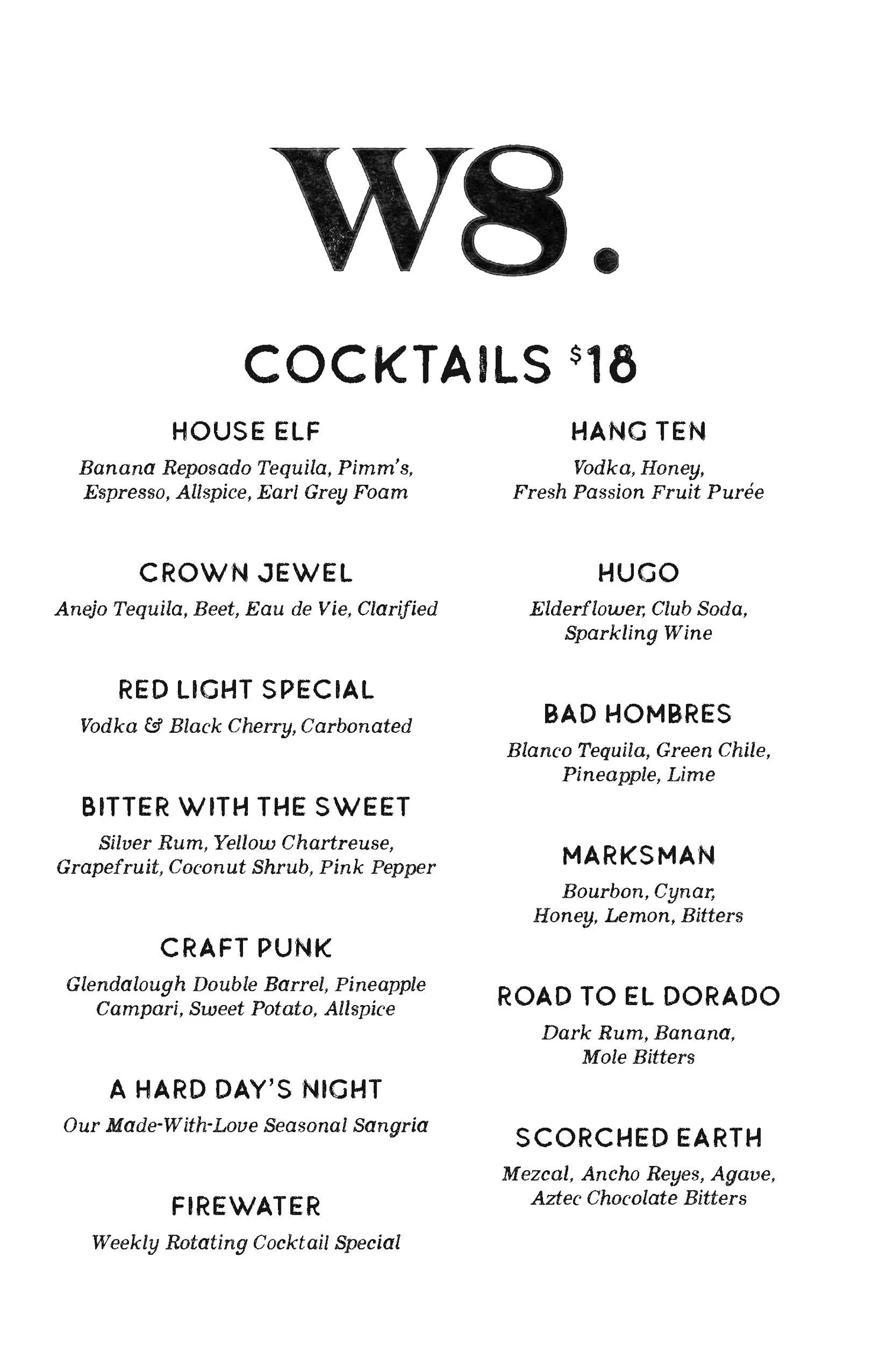 Cocktails — WARD 8 | All Day Hospitality | Restaurant & Cocktail Bar
