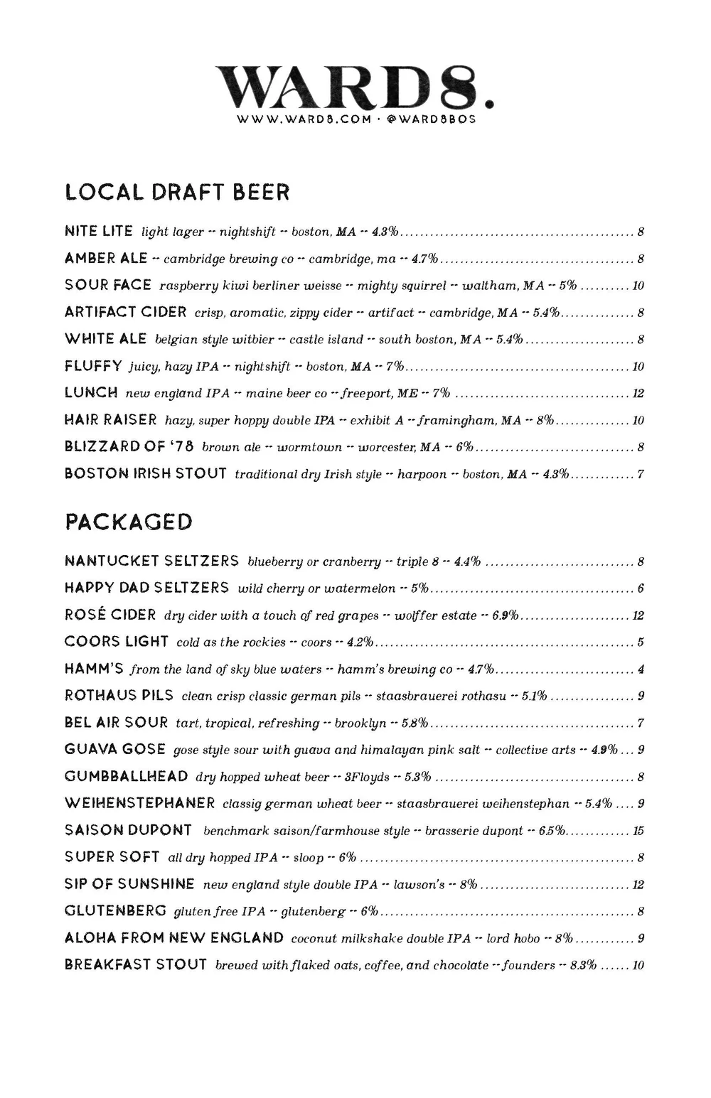 Beer & Wine — WARD 8 | All Day Hospitality | Restaurant & Cocktail Bar