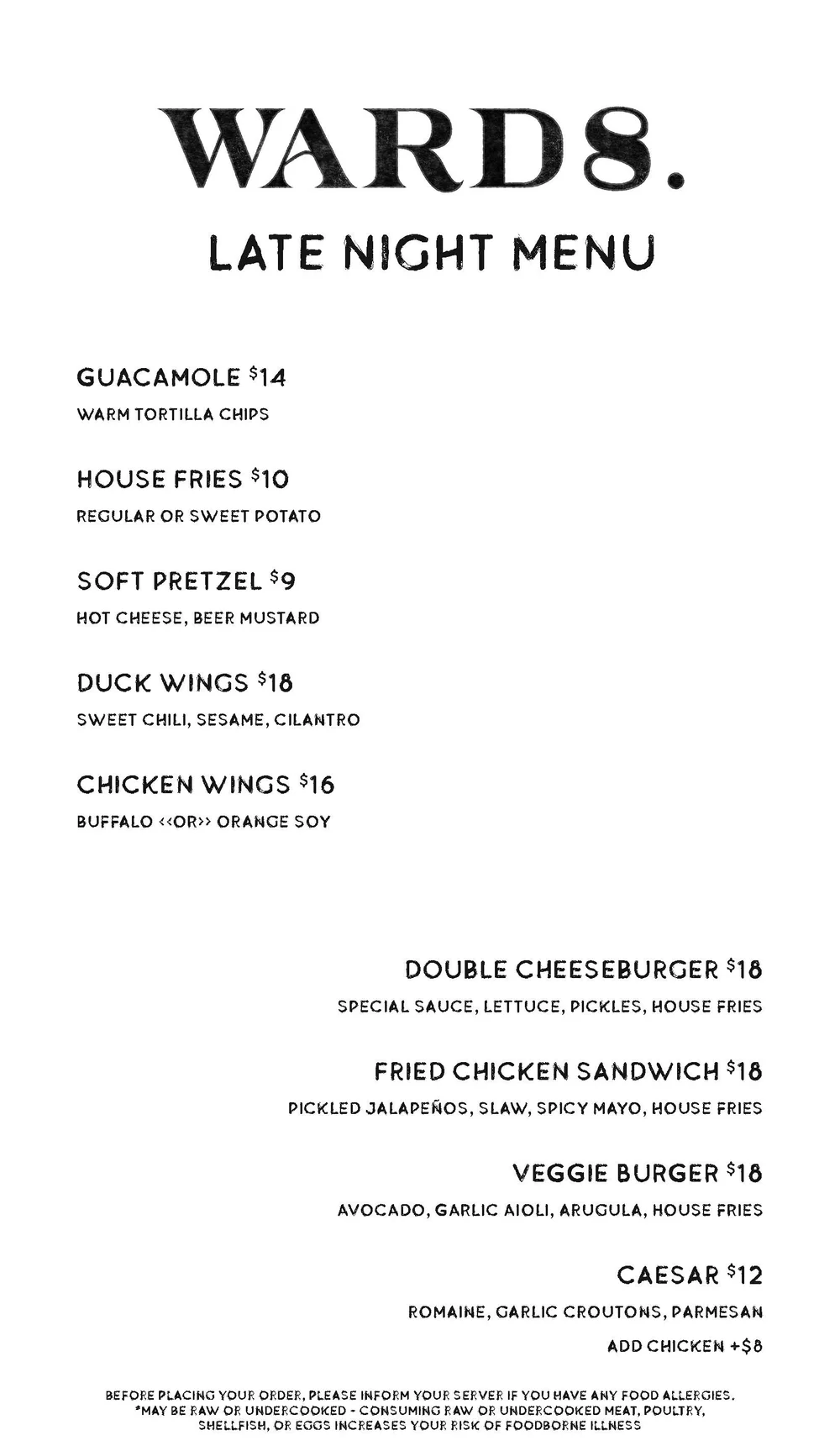 Late Night — WARD 8 | All Day Hospitality | Restaurant & Cocktail Bar