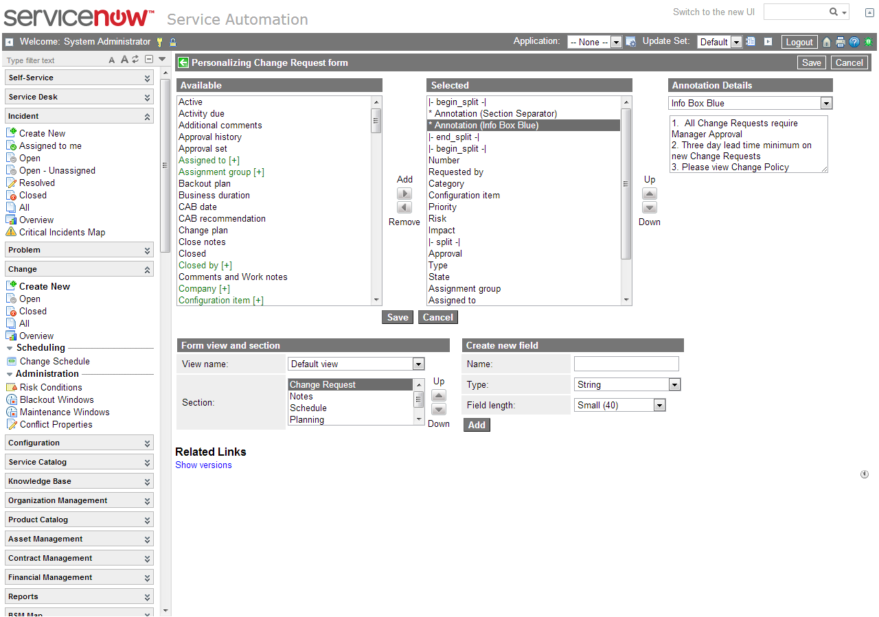 Form Annotations — ServiceNow Elite