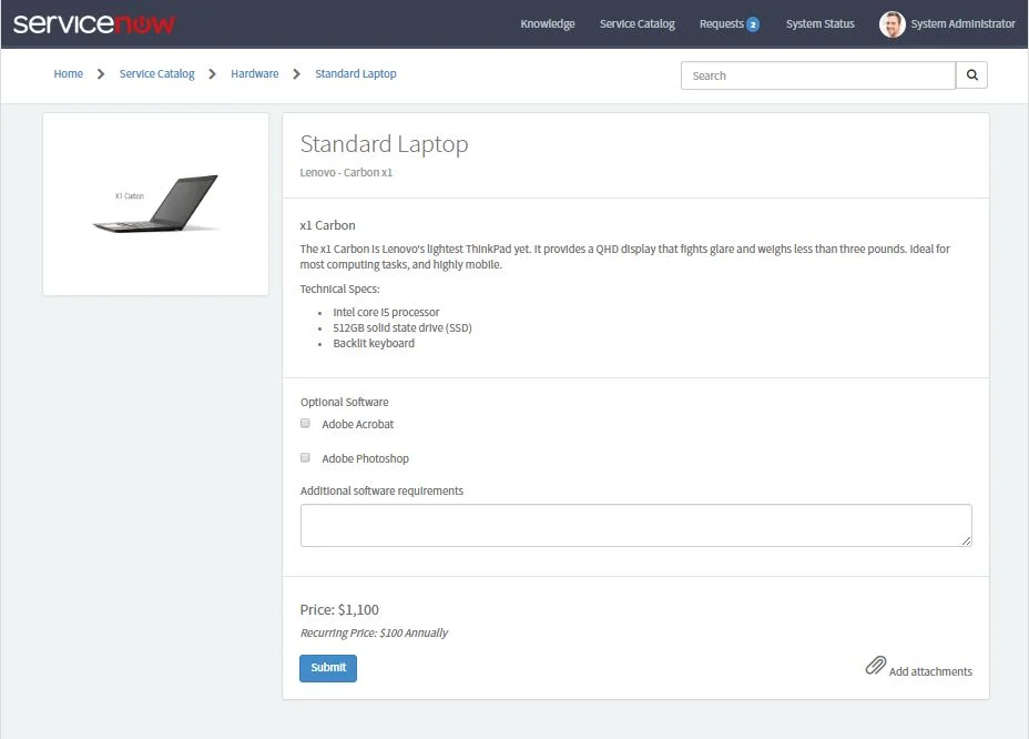 Service Catalog Request Fulfillment — ServiceNow Elite