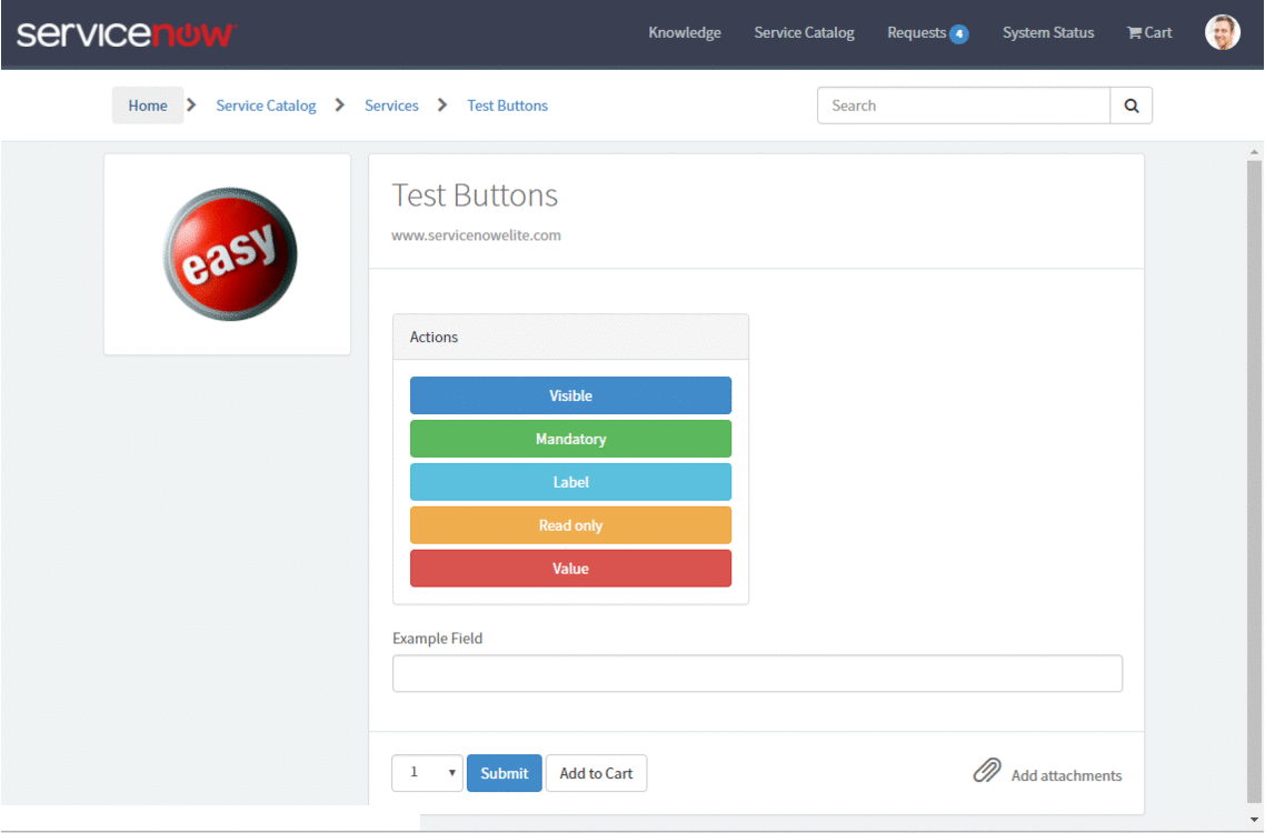 Service Portal: Catalog Item Buttons — ServiceNow Elite