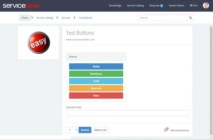 Service Portal: Catalog Item Buttons — ServiceNow Elite