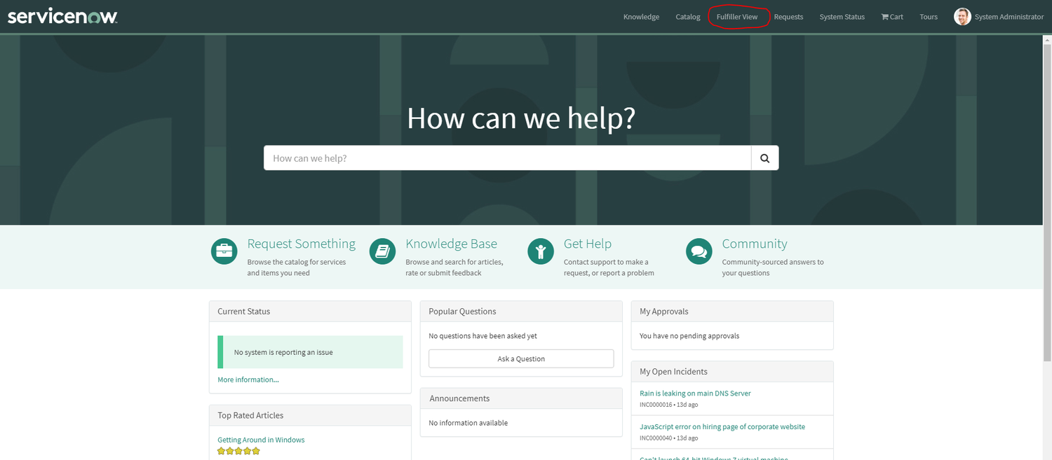 Menu Item for Fulfiller View — ServiceNow Elite