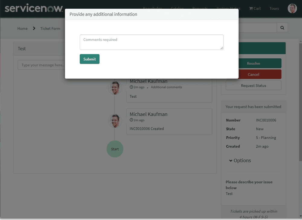 Service Portal: Resolve Incident Button — ServiceNow Elite