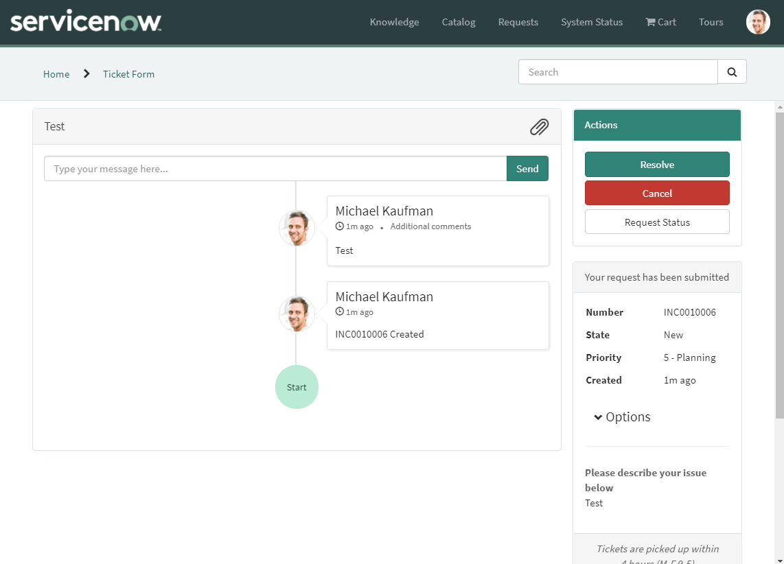 Ticket Actions Widget — ServiceNow Elite