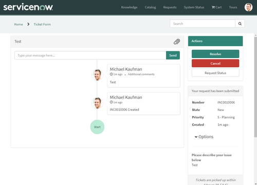 Ticket Actions Widget — ServiceNow Elite
