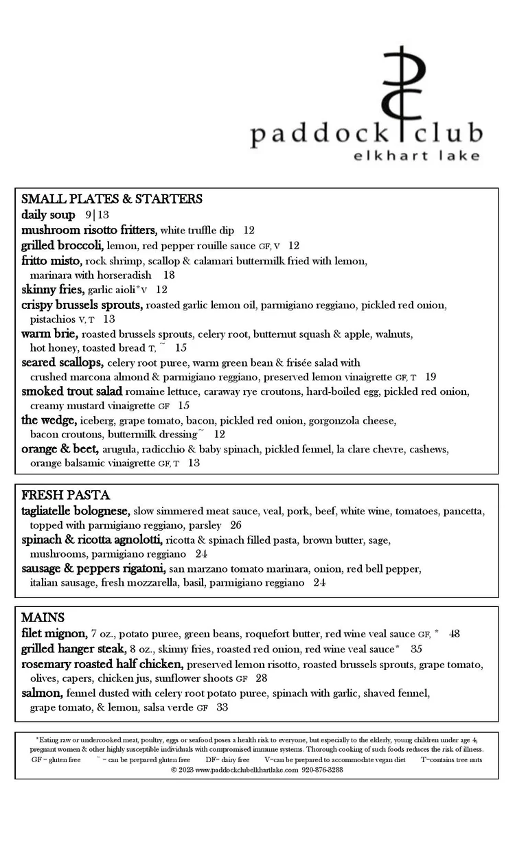 menu — Paddock Club Elkhart Lake