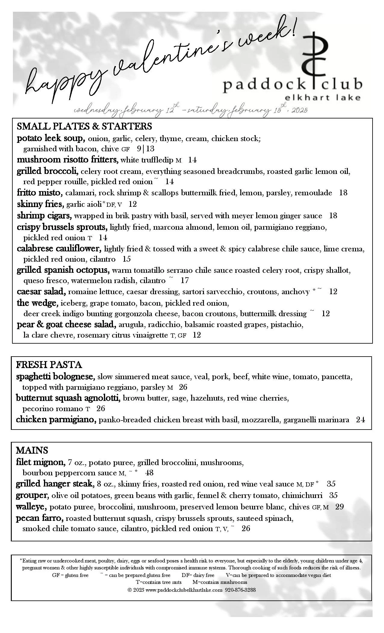 menu — Paddock Club Elkhart Lake