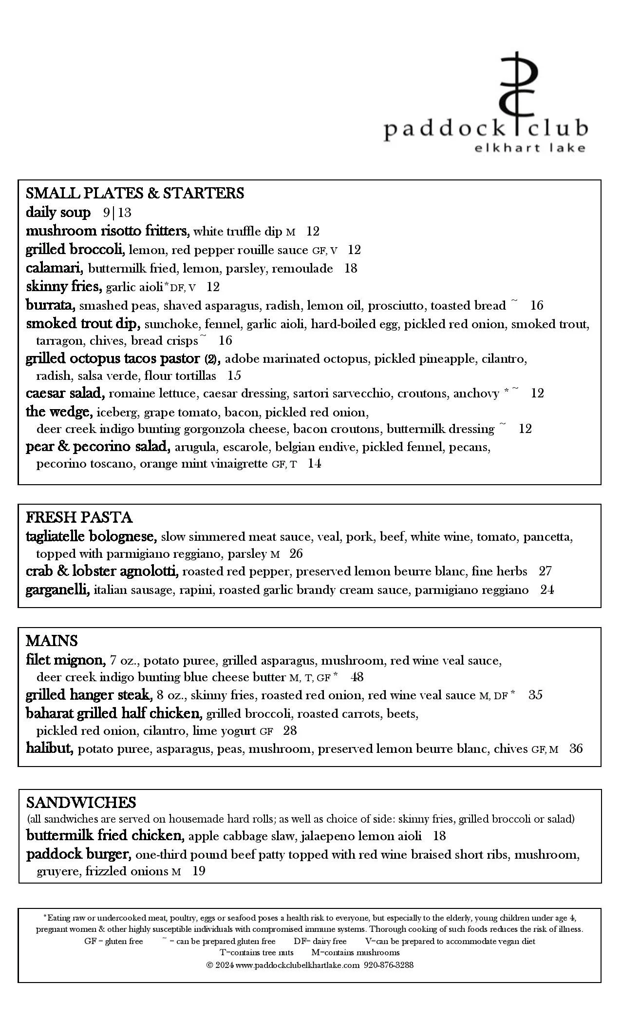 menu — Paddock Club Elkhart Lake