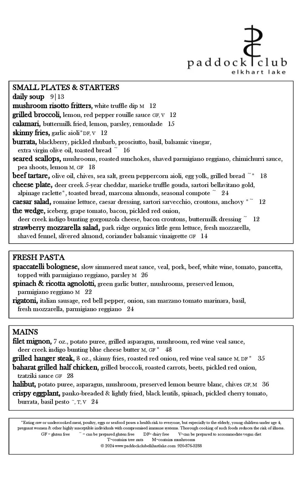 menu — Paddock Club Elkhart Lake