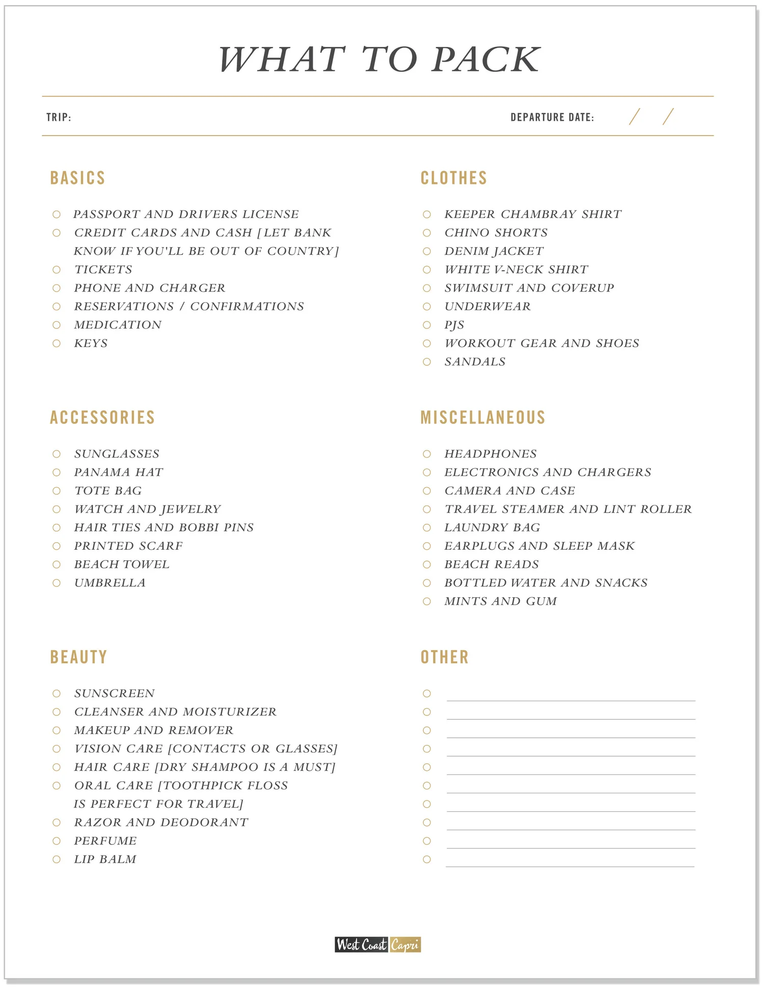 Your Summer Vacation Packing List — West Coast Capri