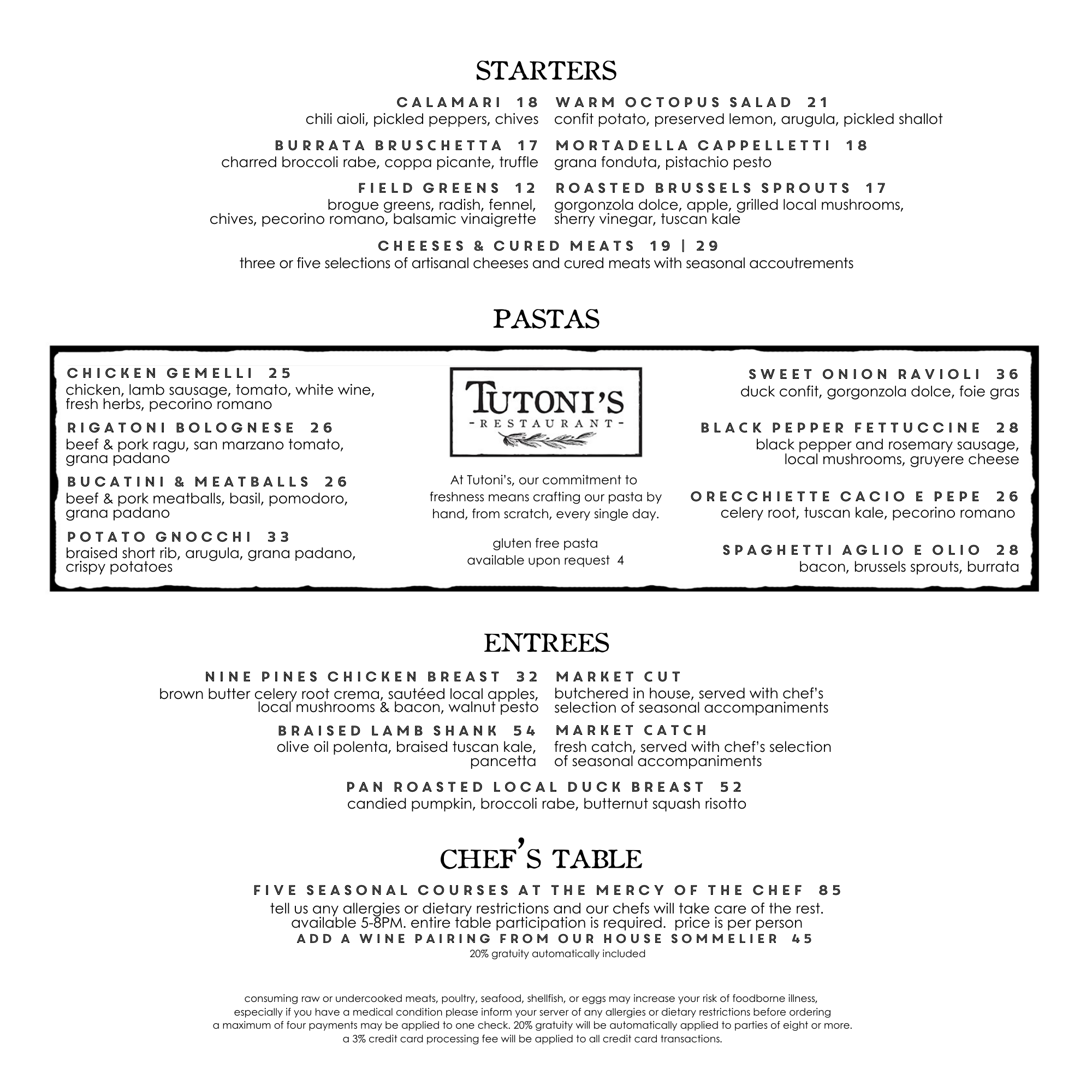 menu — Tutoni's Restaurant