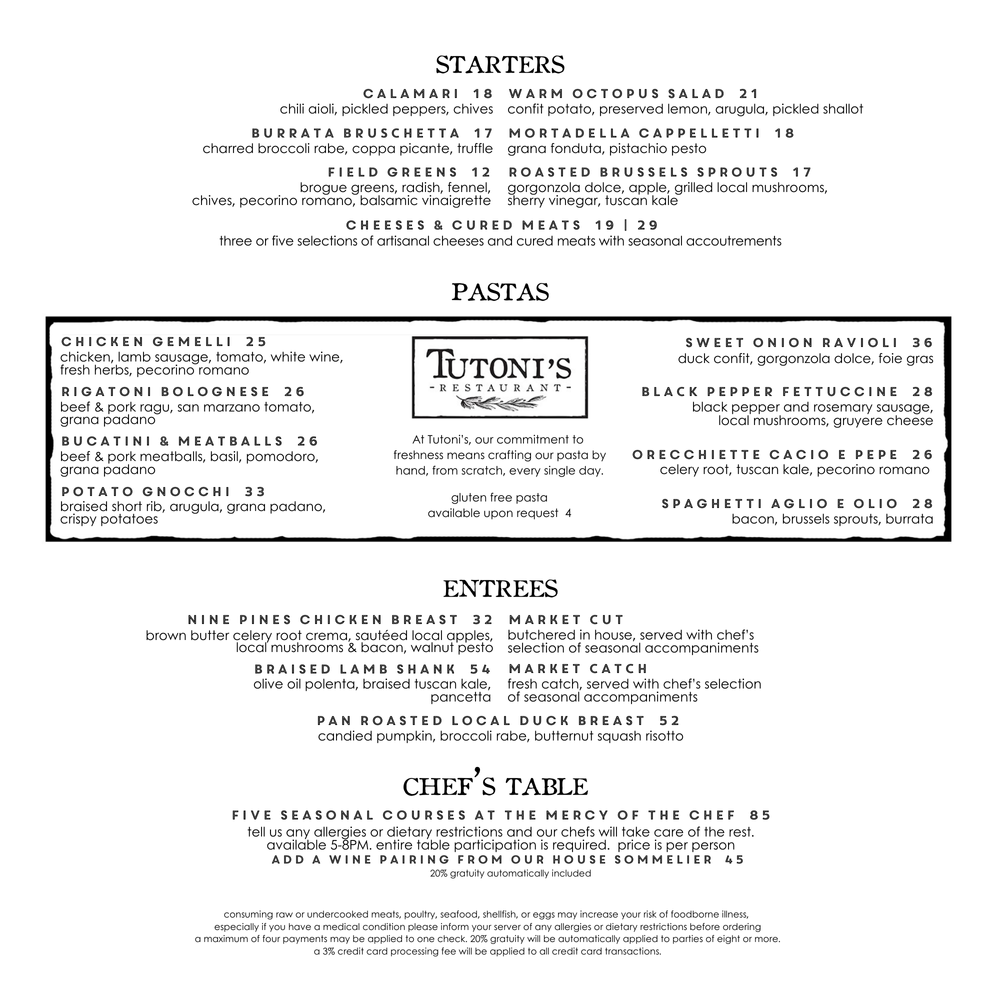 menu — Tutoni's Restaurant