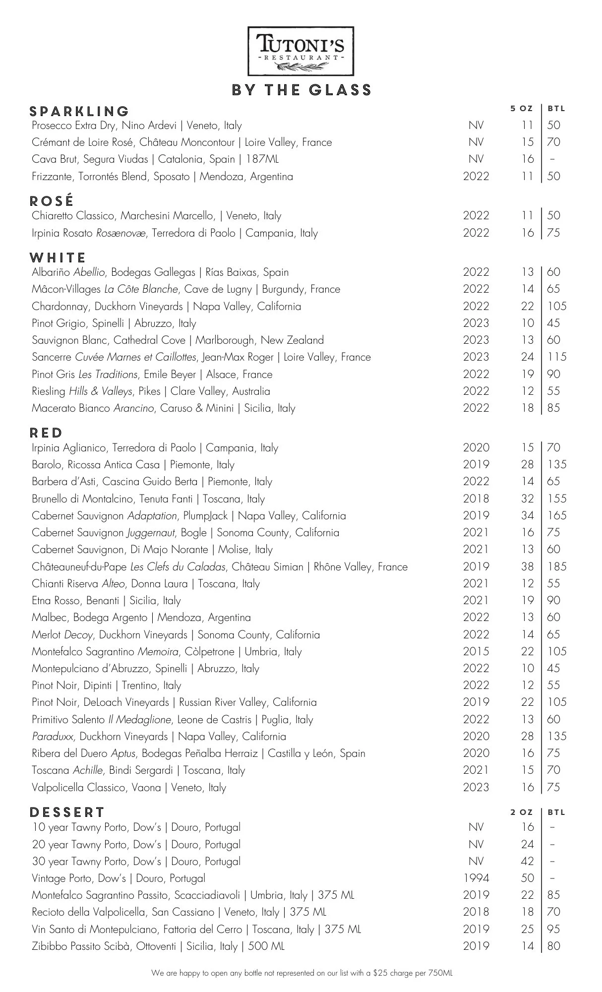 menu — Tutoni's Restaurant