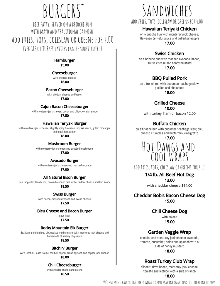 Current Menus — Bridgetender Tavern