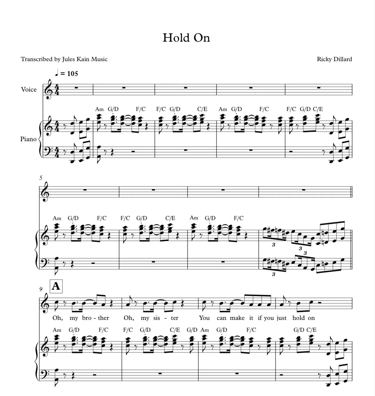 Ricky Dillard - All Of My Help - Sheet Music - Chords — Jules Kain Music