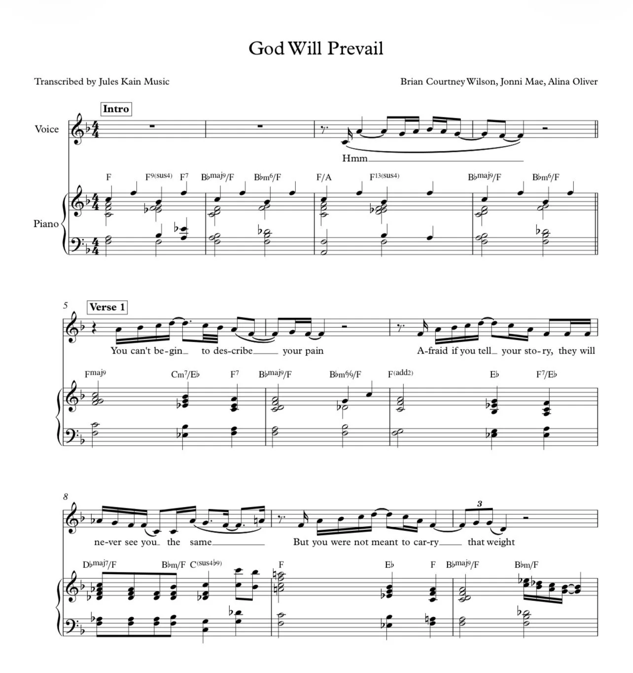 Gospel Sheet Music Transcriptions - Gospel Chord Charts - Choir Parts ...
