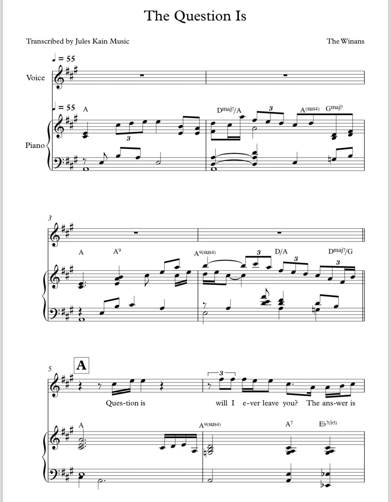 The Winans - Tomorrow - Sheet Music - E major — Jules Kain Music