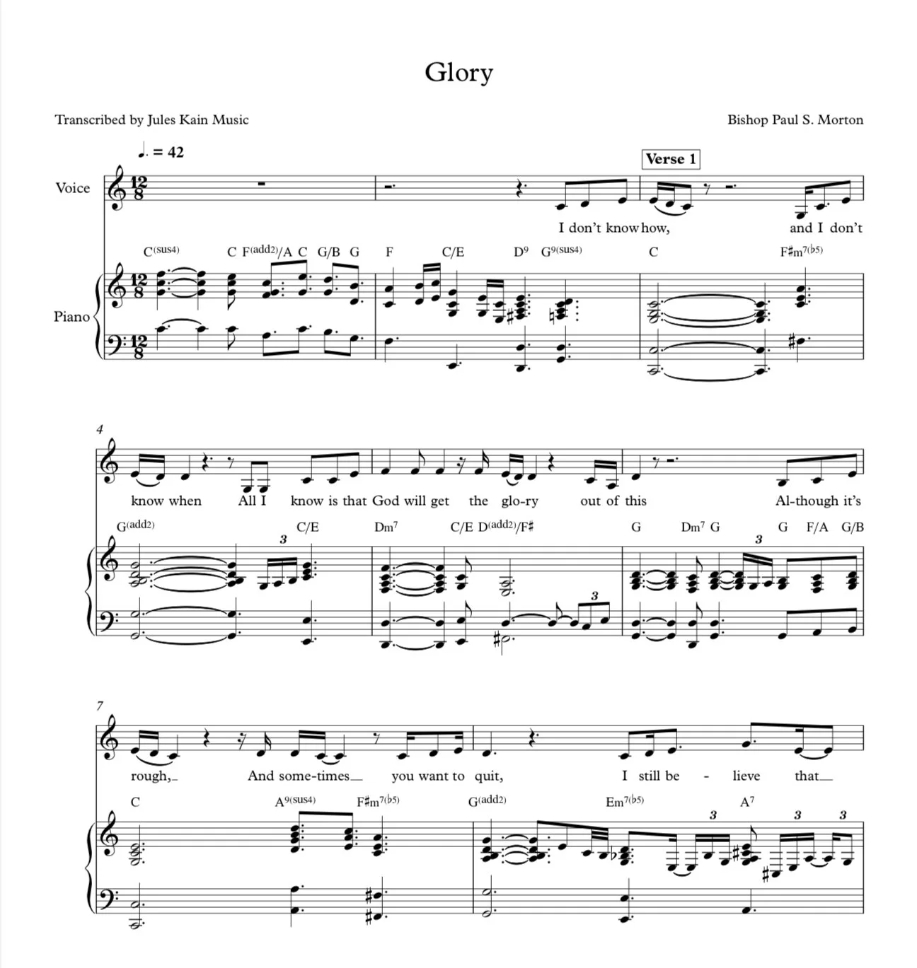 Gospel Sheet Music Transcriptions - Gospel Chord Charts - Choir Parts ...