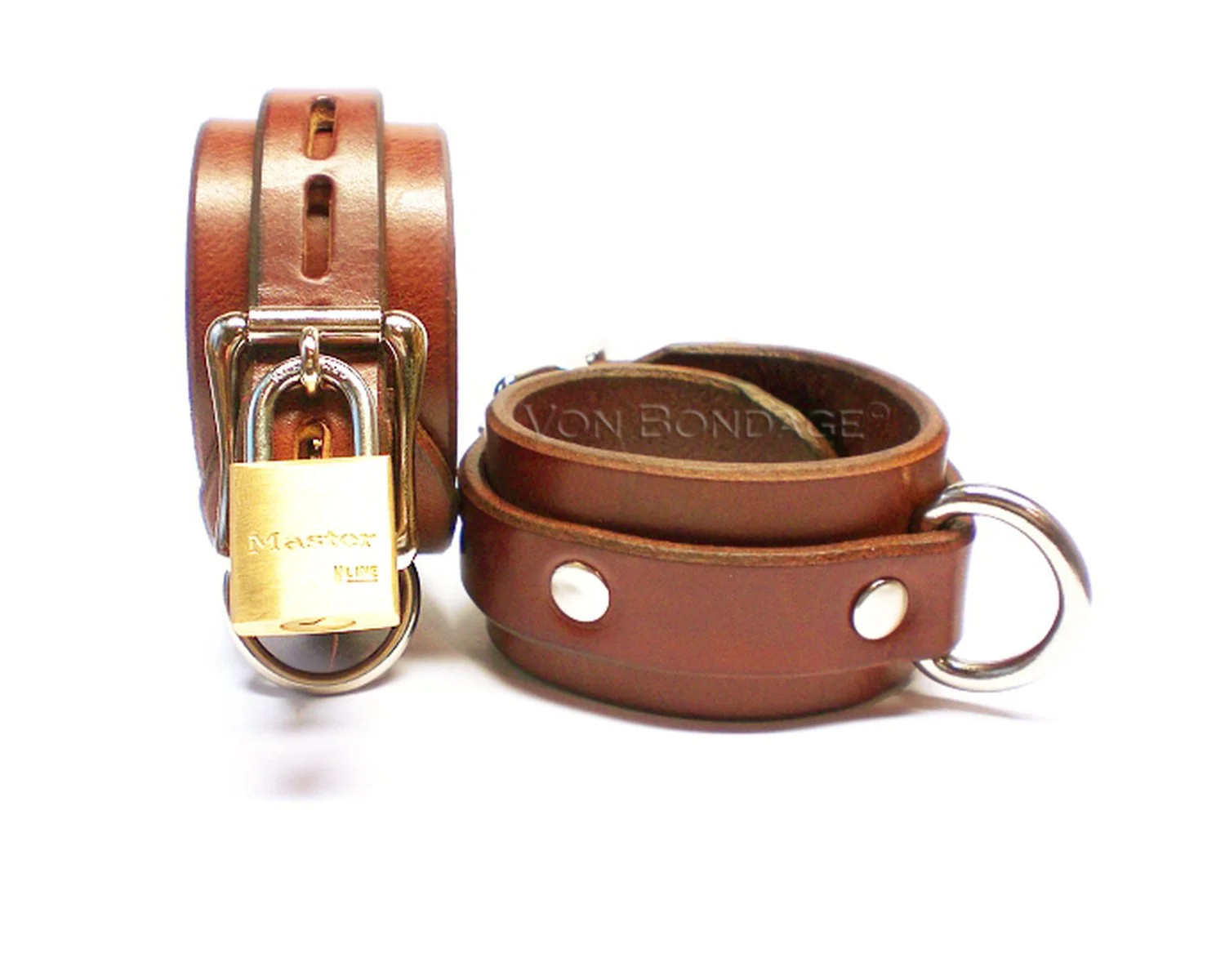 Lockable Leather Restraints with 3/4" Dee Rings